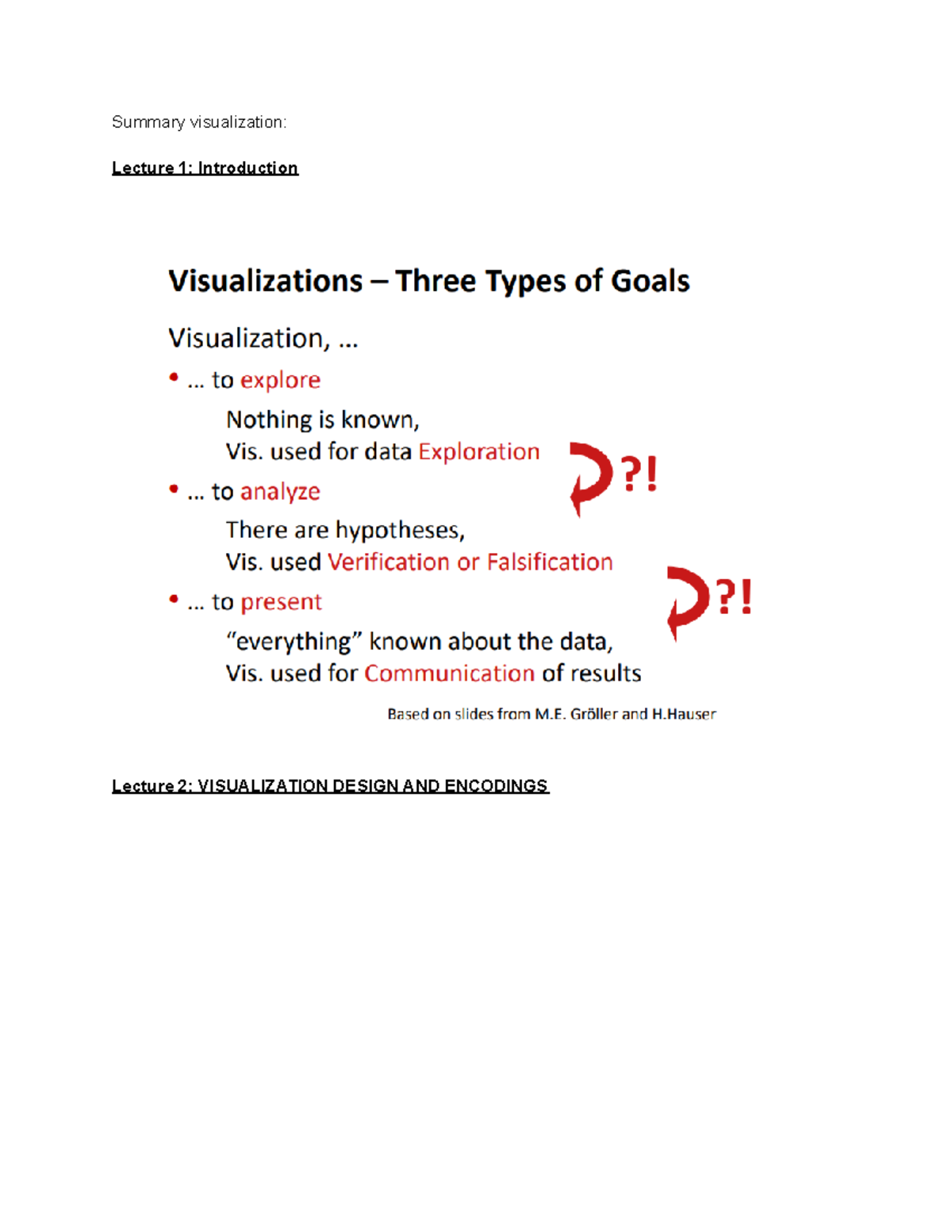Summary Visualization Summary Visualization Lecture 1 Introduction Lecture 2 Visualization