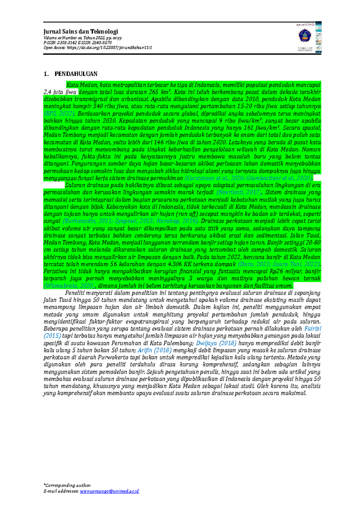 Contoh Analisis Pendahuluan - Jurnal Sains dan Teknologi Volume xx Number xx, Tahun 2022, pp. xx ...