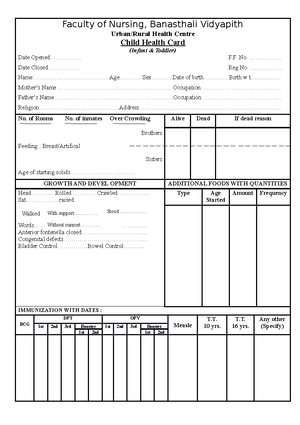 Family Folder Community Health Nursing Faculty Of Nursing Banasthali