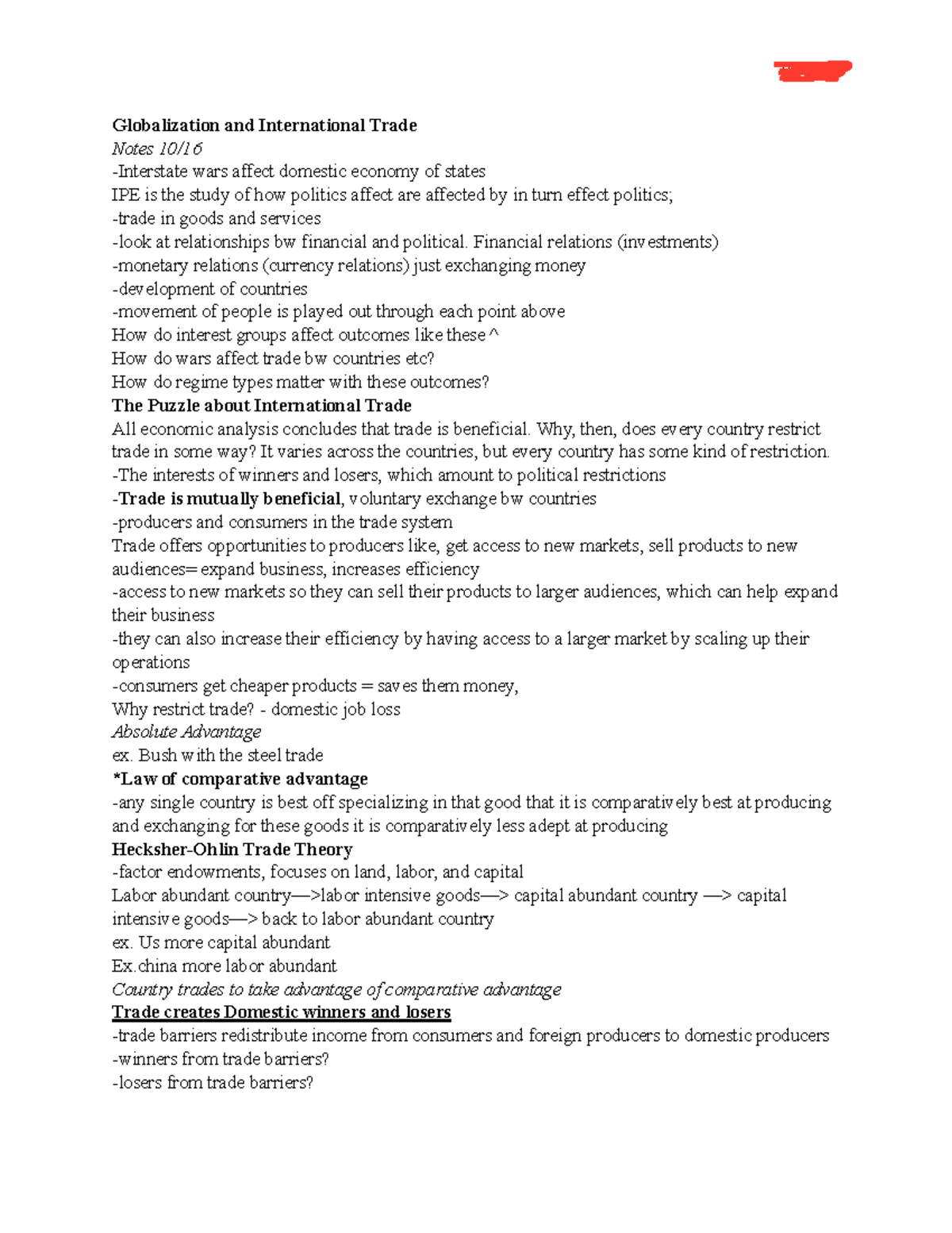 IR Final Study Guide - Globalization and International Trade Notes 10 ...
