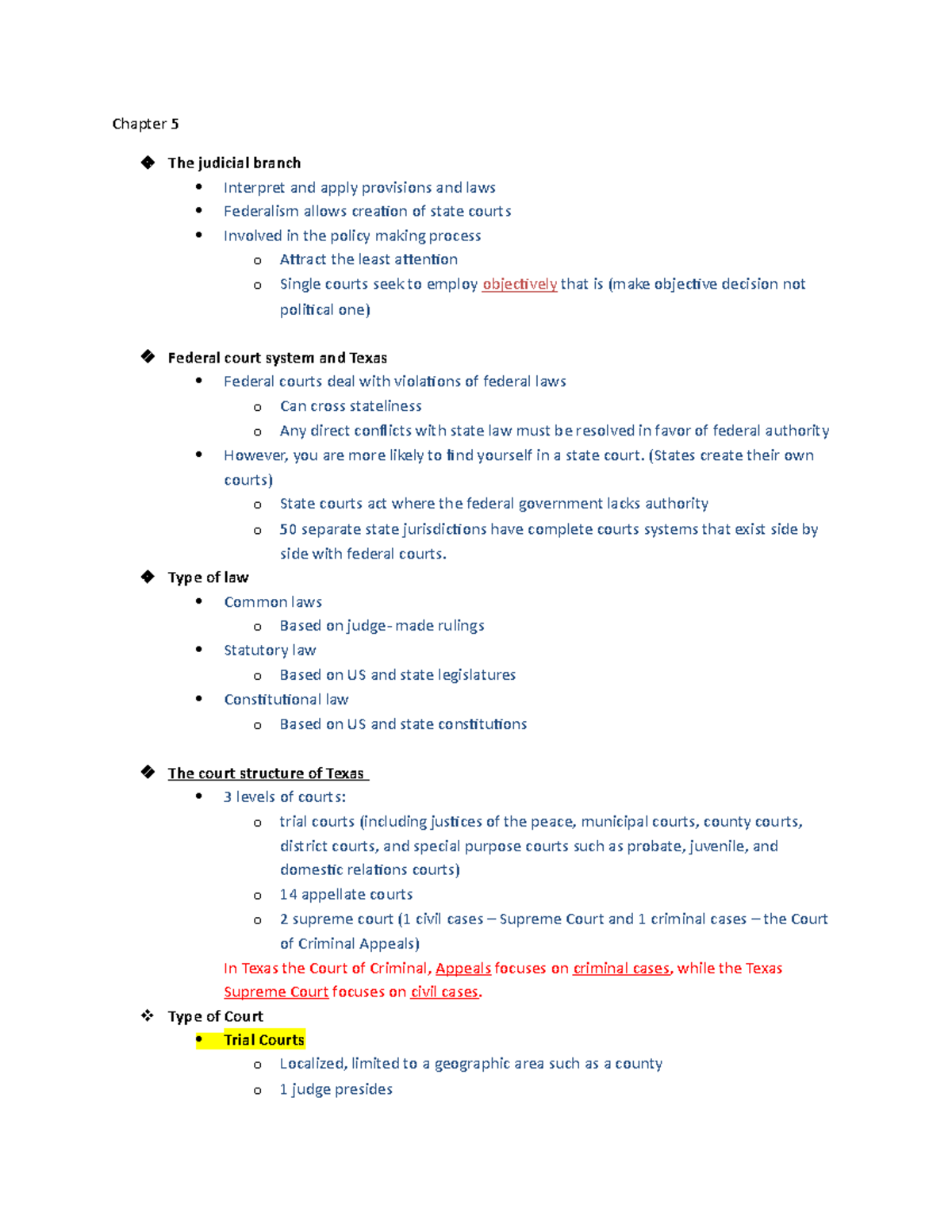 Exam 3 edit copy - Lecture notes 1 - Chapter 5 The judicial branch ...