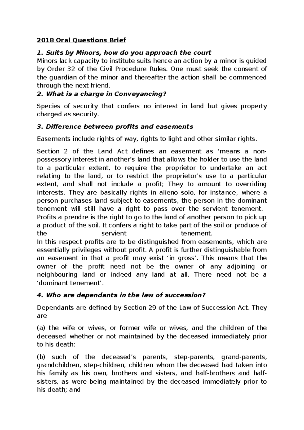 2018 Oral Questions Brief - 2018 Oral Questions Brief Suits by Minors ...