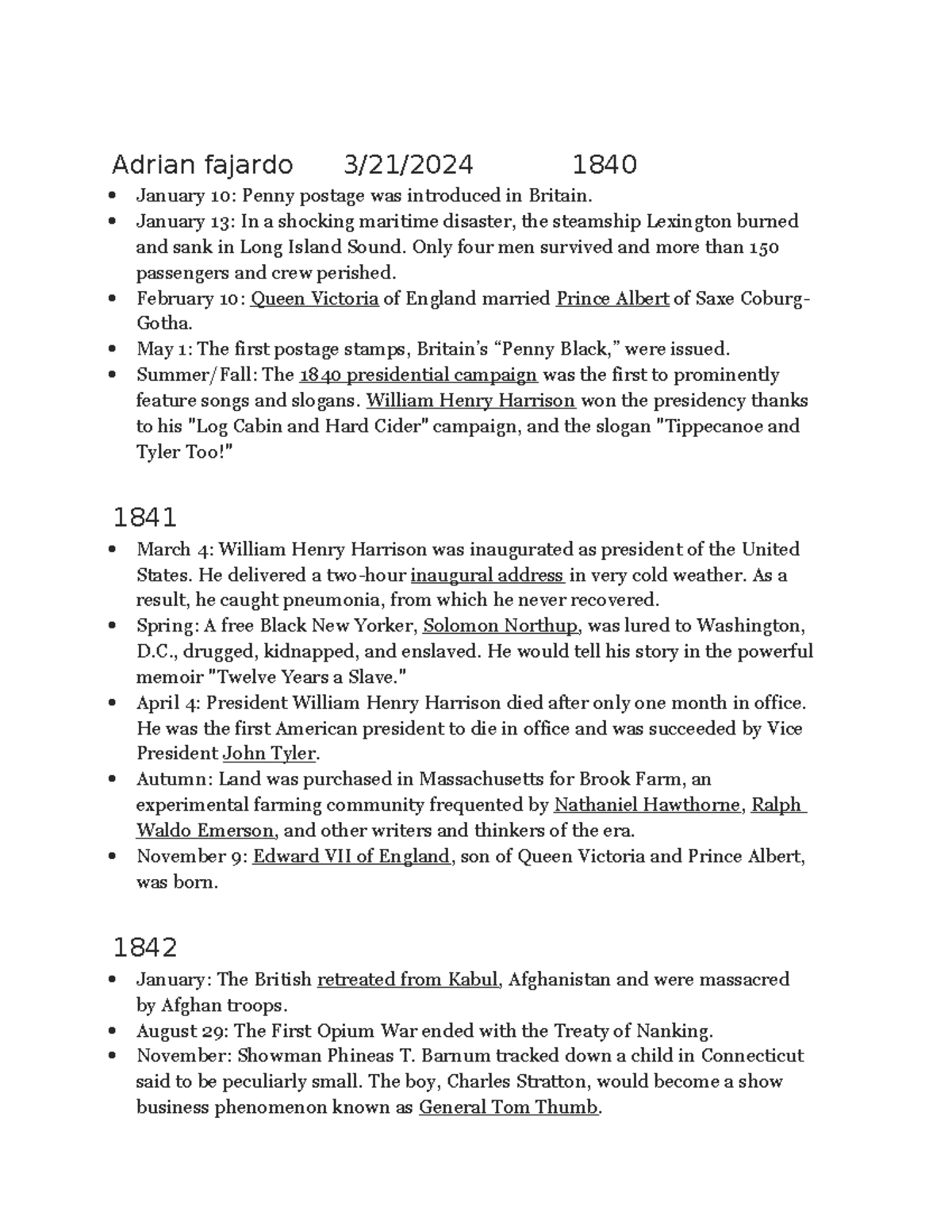 Timeline 1840-1850 - QWQWQWQ - Adrian fajardo 3/21/2024 1840 January 10 ...