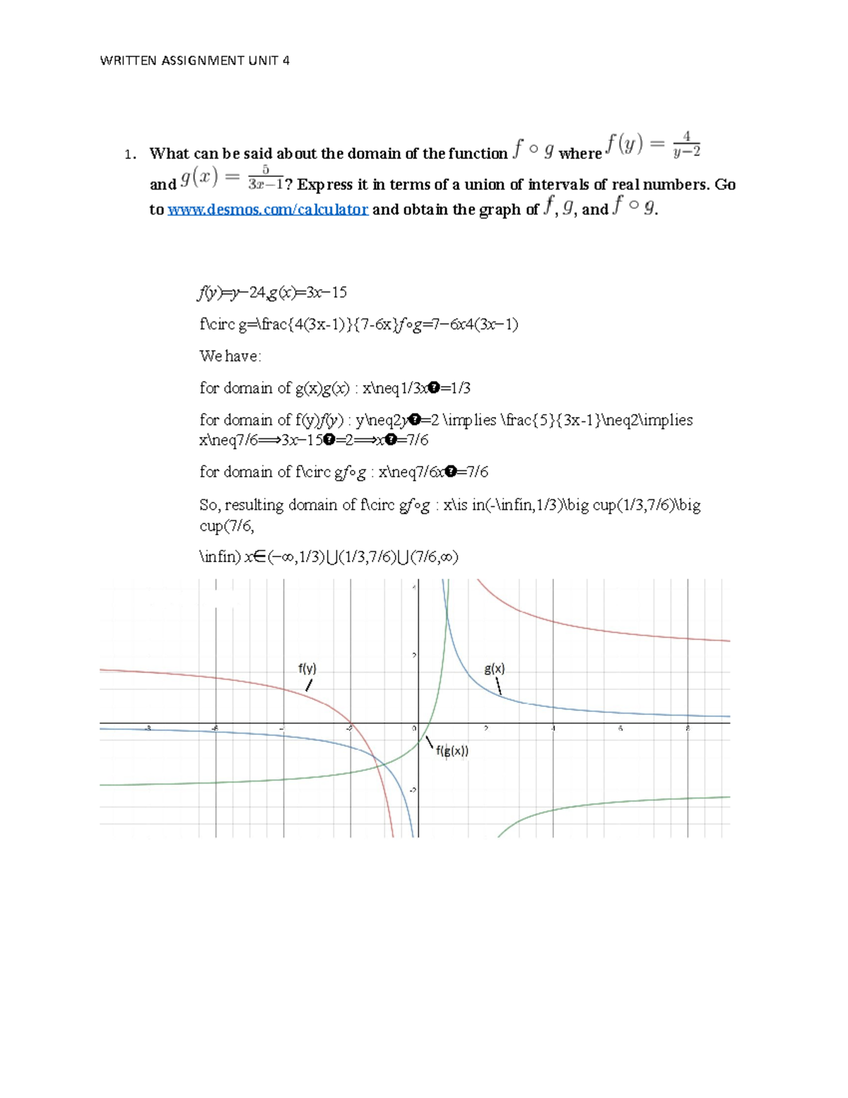 Math Algebra Assignment unit 4 - What can be said about the domain of ...