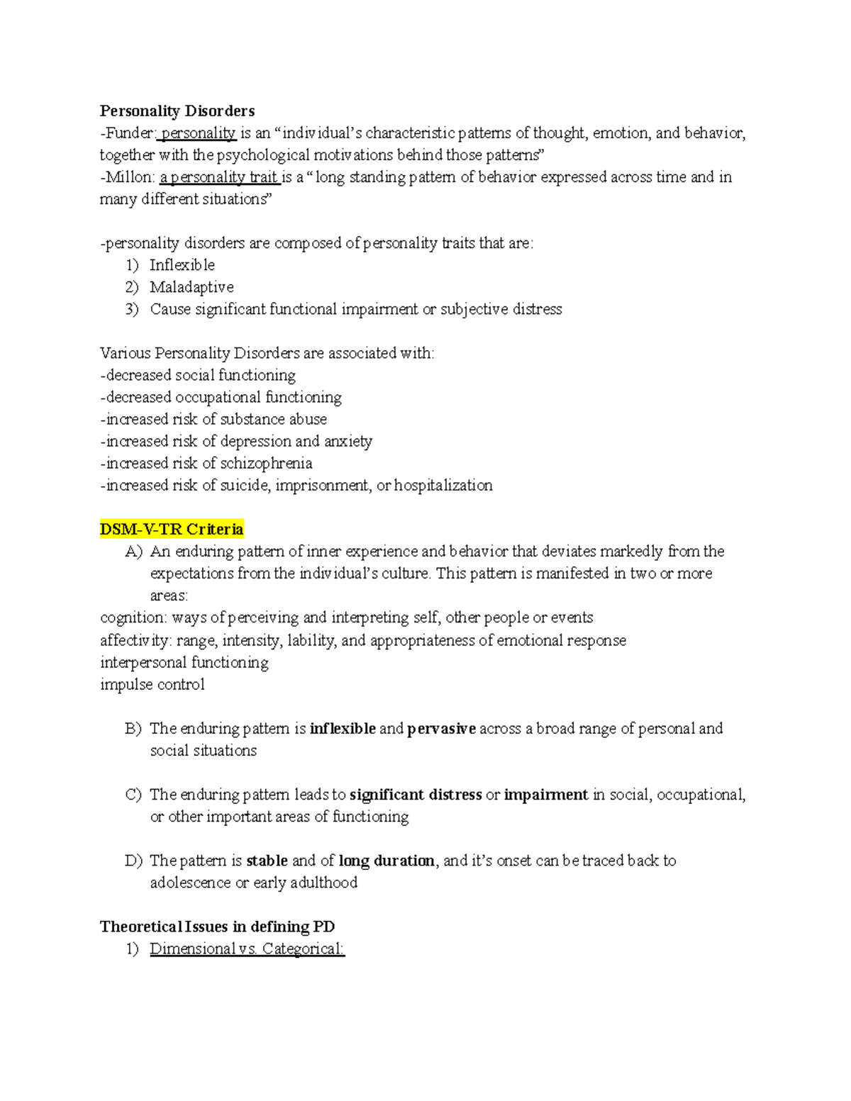 PSYC3230 4 11 - Personality Disorders Cluster A - Personality Disorders ...