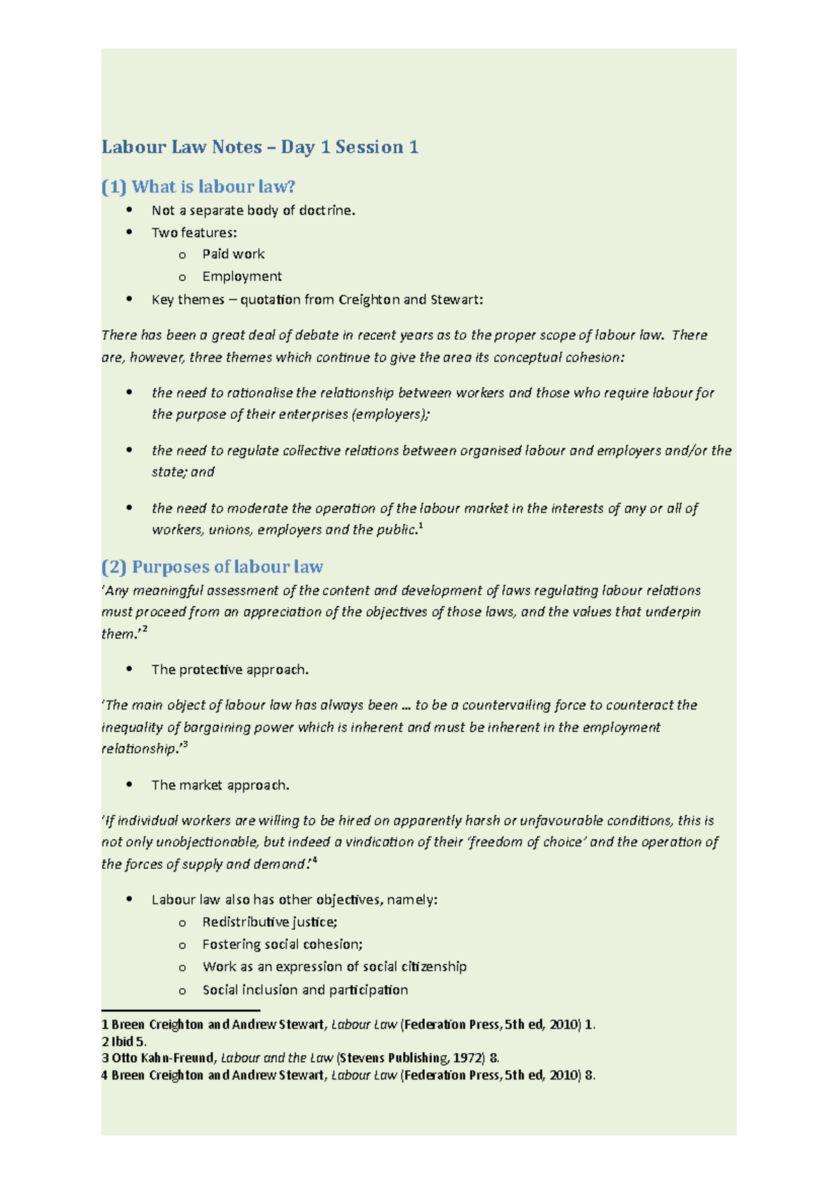 Day+1+Session+1+notes - Labour Law Notes – Day 1 Session 1 (1) What is ...