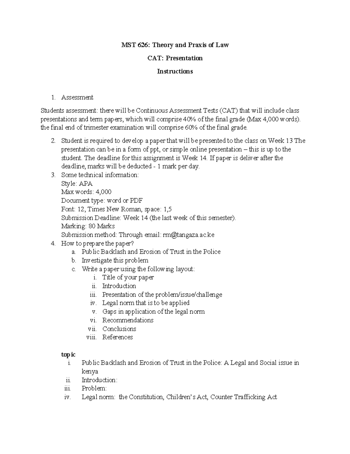 CAT-instructions MST 626 2024 - MST 626: Theory and Praxis of Law CAT ...