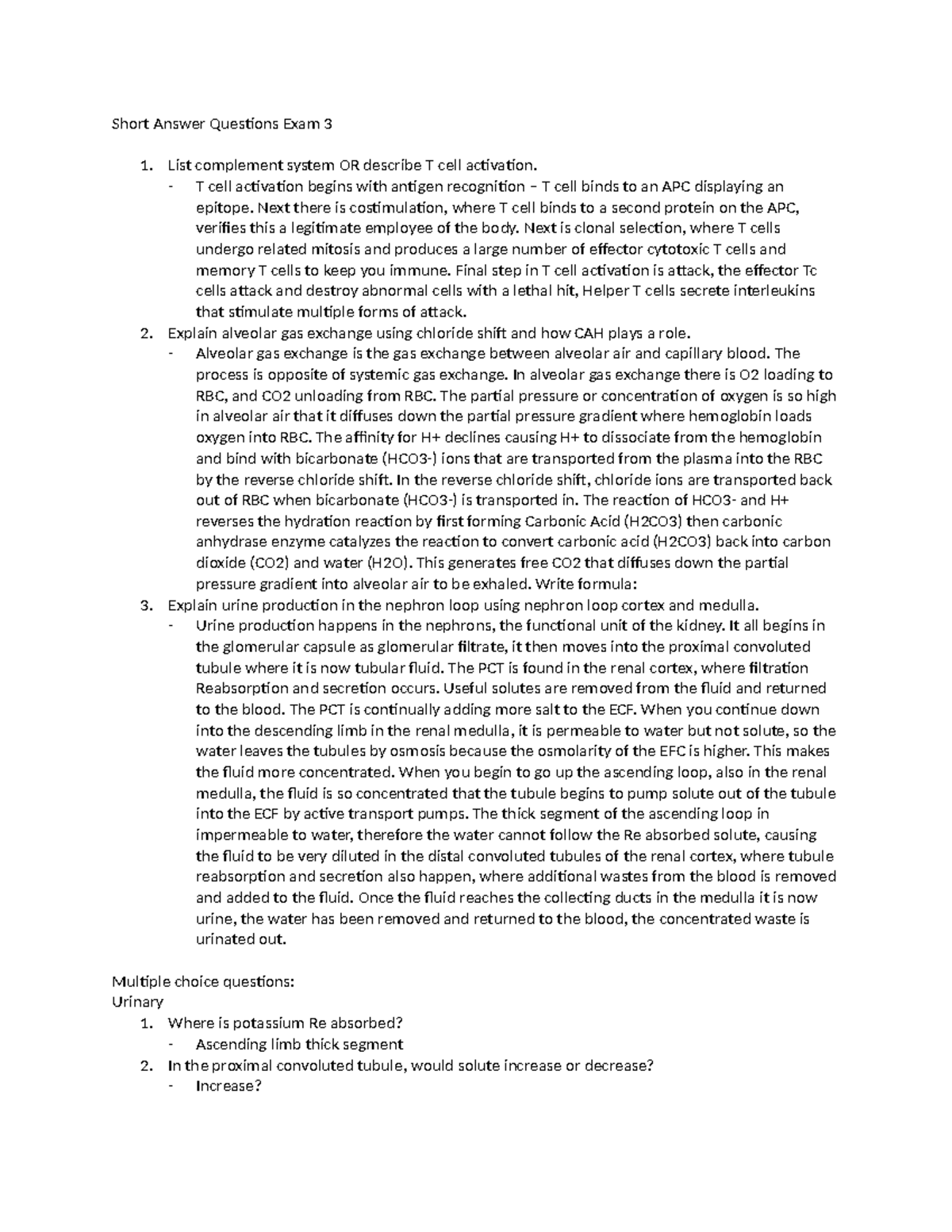 Exam 3 Short Answer Prep - Short Answer Questions Exam 3 1. List ...