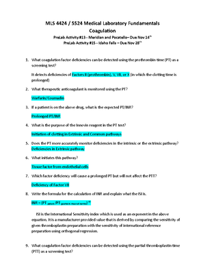 Procedures - Coagulation Lab - Prothrombin Time (PT) Test Summary: The ...