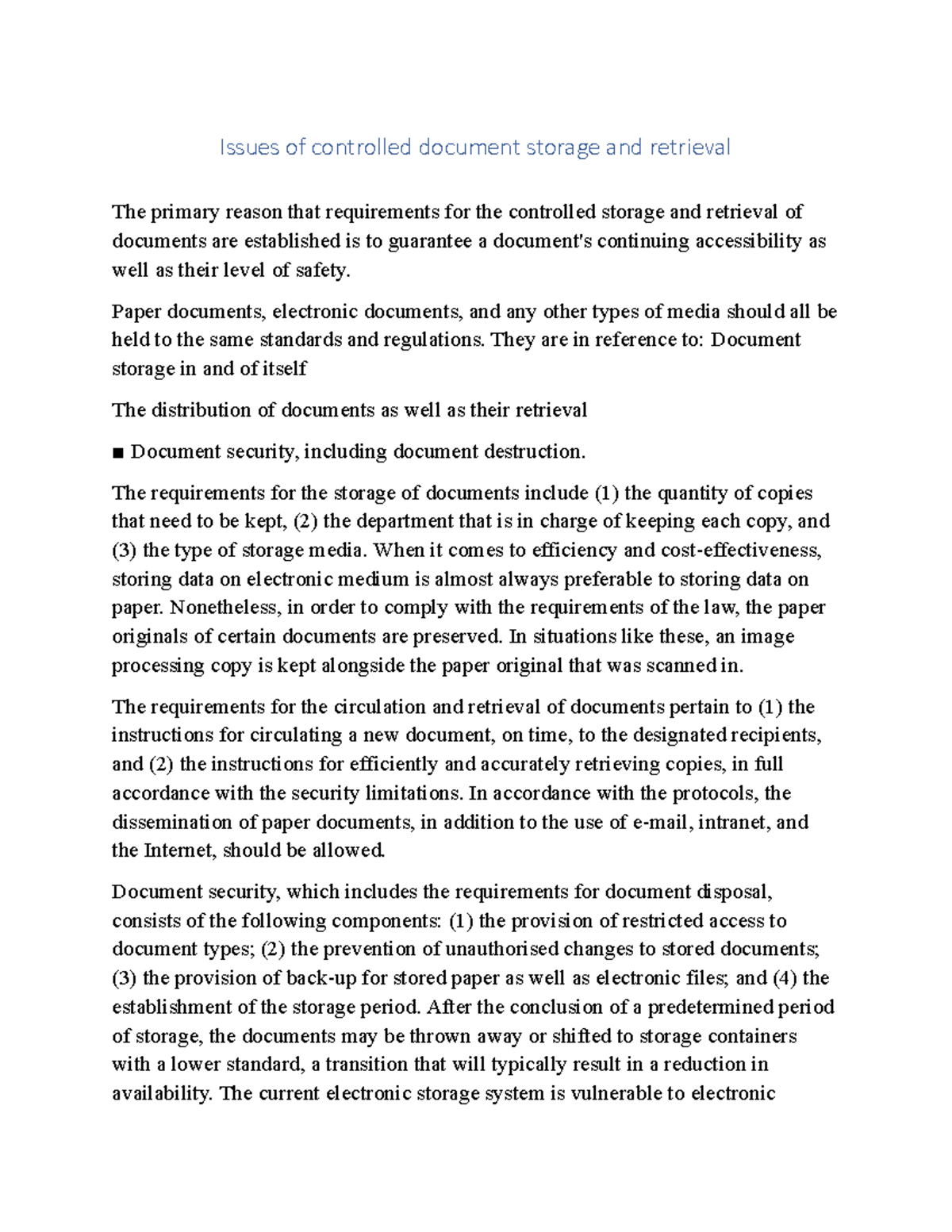 Issues of controlled document storage and retrieval - Paper documents ...