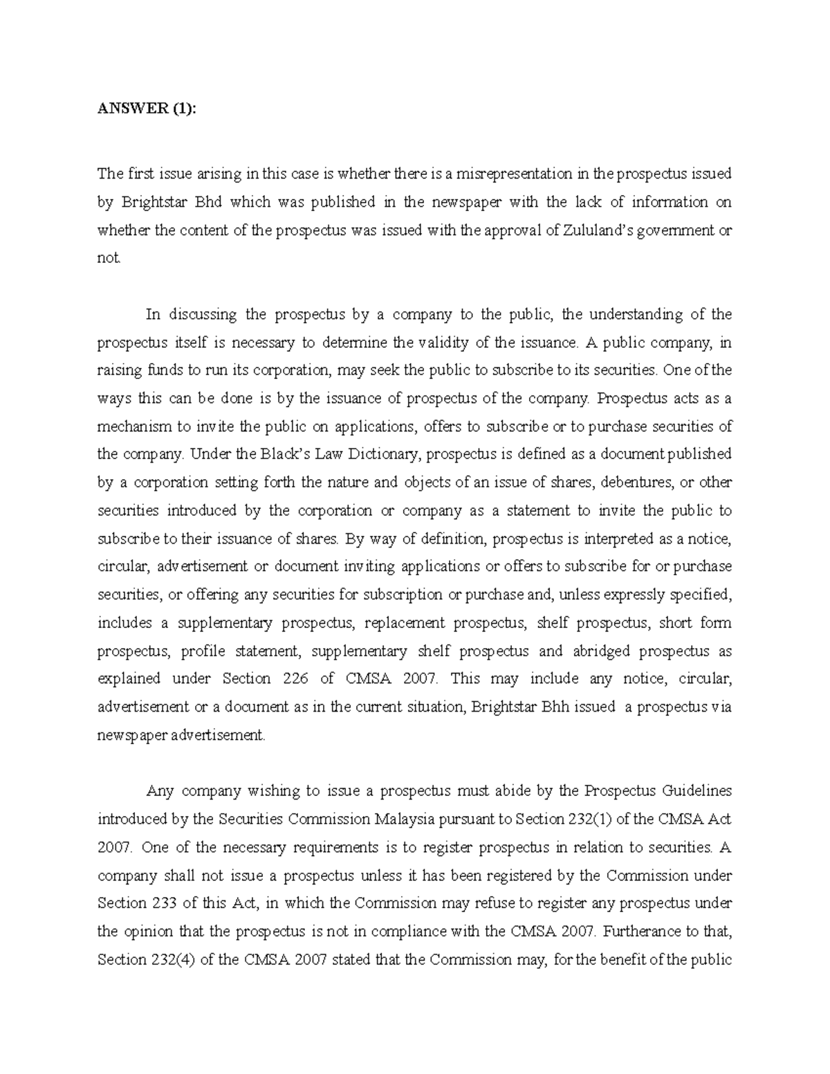 LWM715 3RD Assignment 2024 - ANSWER (1): The first issue arising in this case is whether there ...