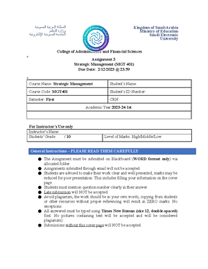 Mgt401 Assignment 2 First Term 2023 24 Kingdom Of Saudi Arabia