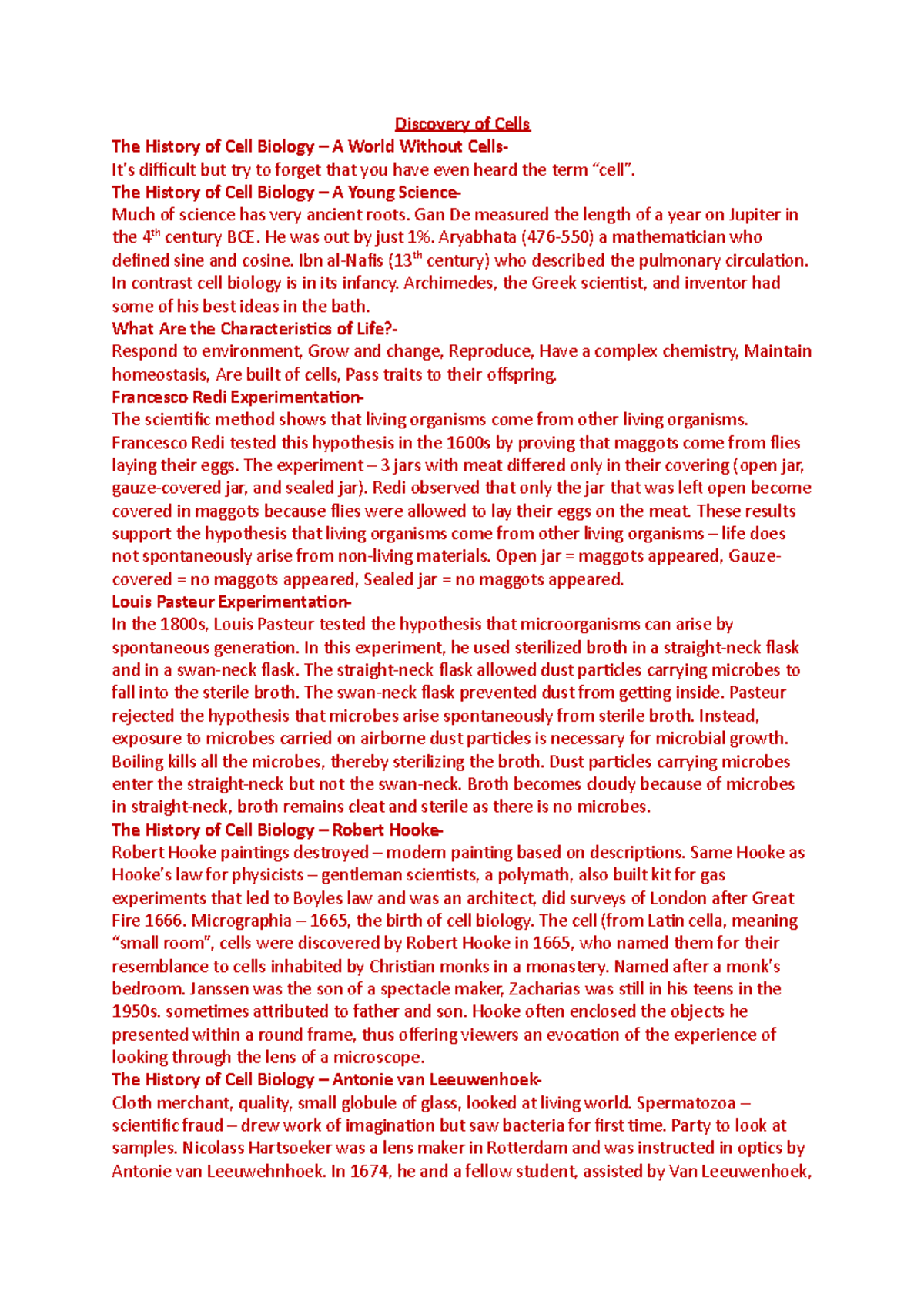 Discovery of Cells - Biochemistry lecture notes - Discovery of Cells ...