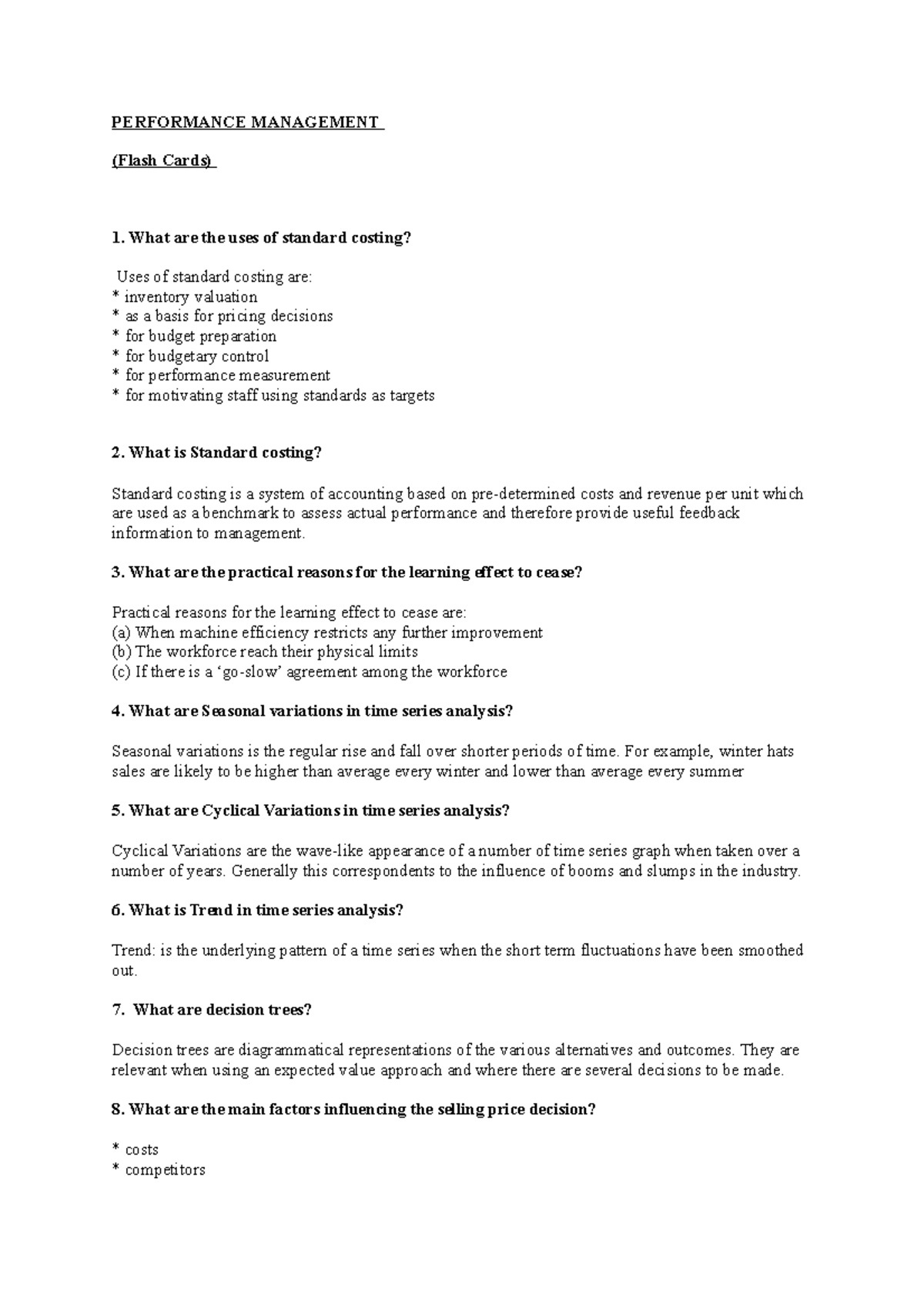 PM Theory - Practice answer on standard costing. - PERFORMANCE ...