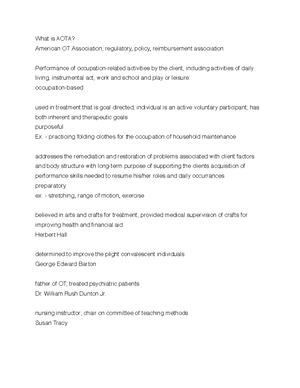 Ot101 8 - OT 101 study guide - If you are an OT, with an OTA providing ...