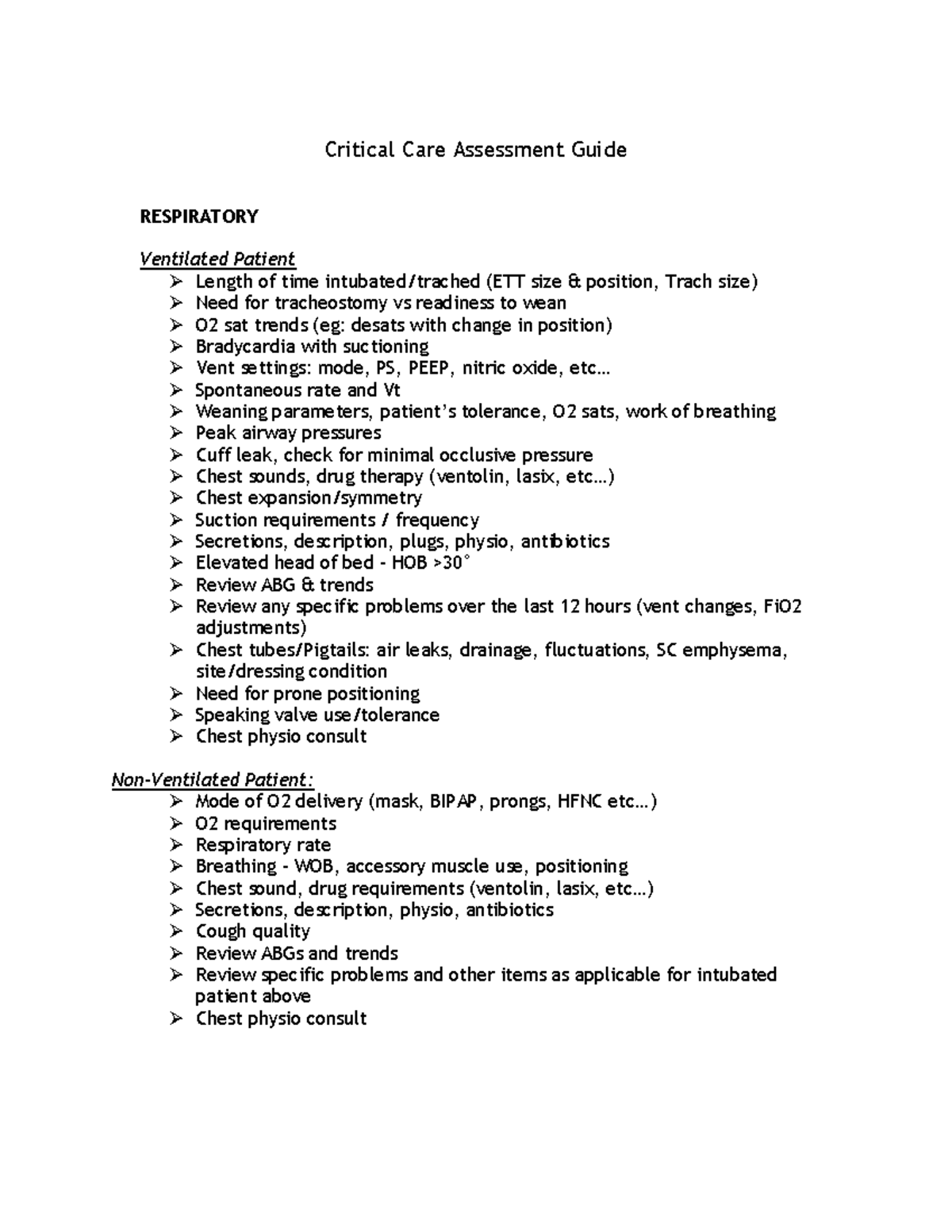 Critical Care Assessment Guide - RESP - Critical Care Assessment Guide ...