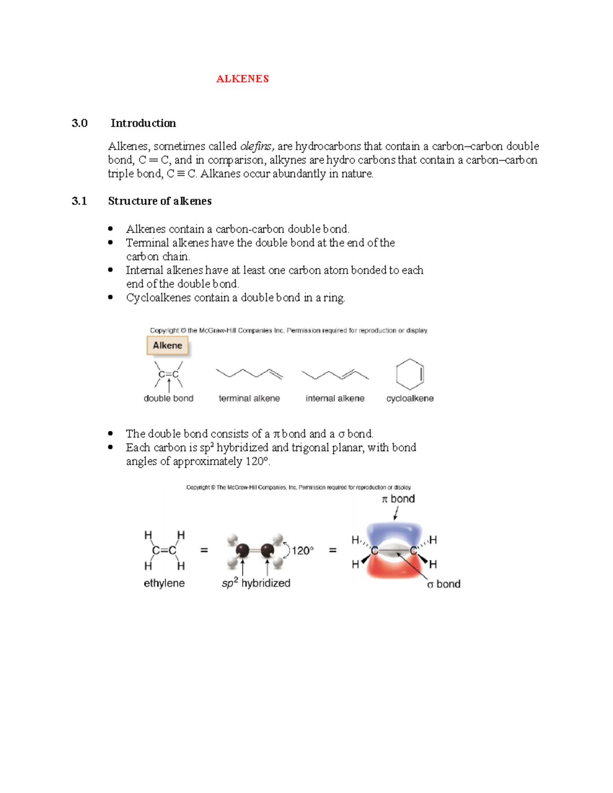 Alkenes - Lecture notes 1-2 - ALKENES 3 Introduction Alkenes, sometimes ...