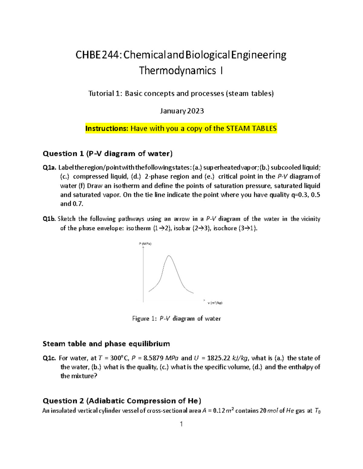 CHBE244 Tutorial 01 Basic Concepts and Processes - 1 CHBE 244: Chemical and Biological ...