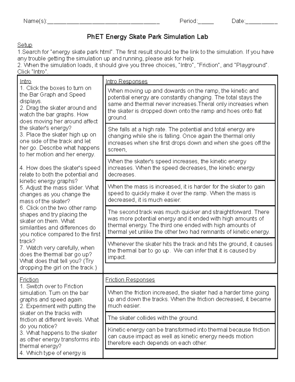 DL Ph ET Energy Skate Park Simulation Lab - Name(s ...