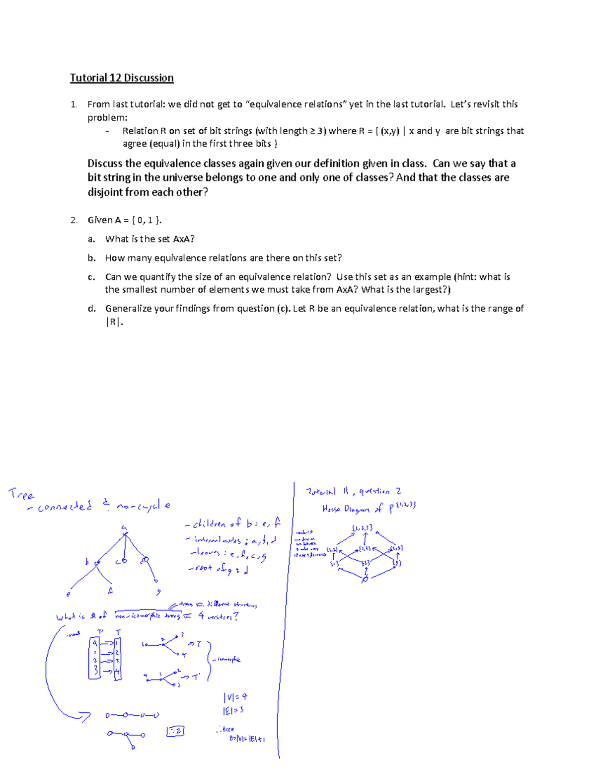 Tutorial 12 Discussion - Discrete Mathematics I - Tutorial 12 ...
