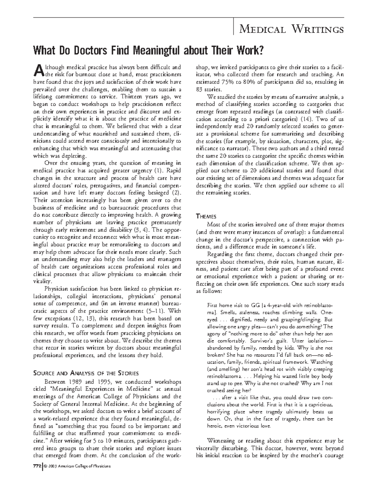 Article - Doctors - What Do Doctors Find Meaningful about Their Work? A ...