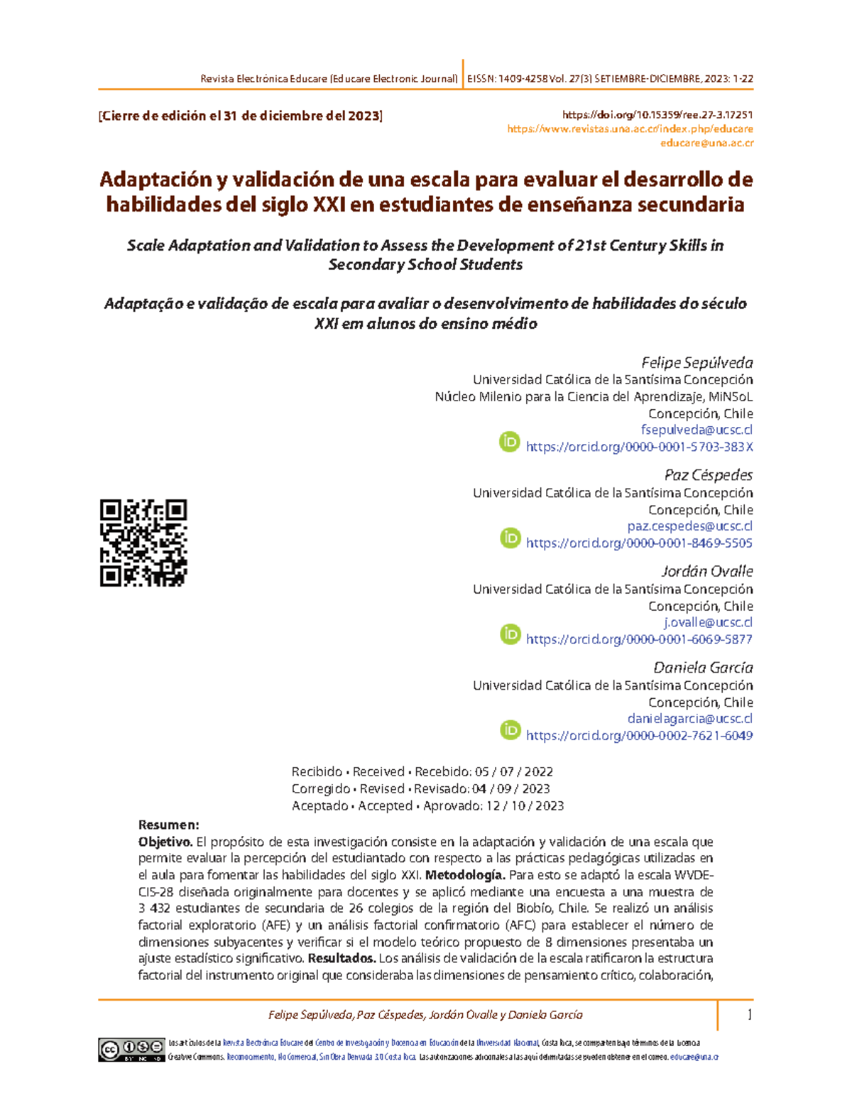 Adaptacion y validacion de una escala para evaluar - Los artículos de la Revista Electrónica ...