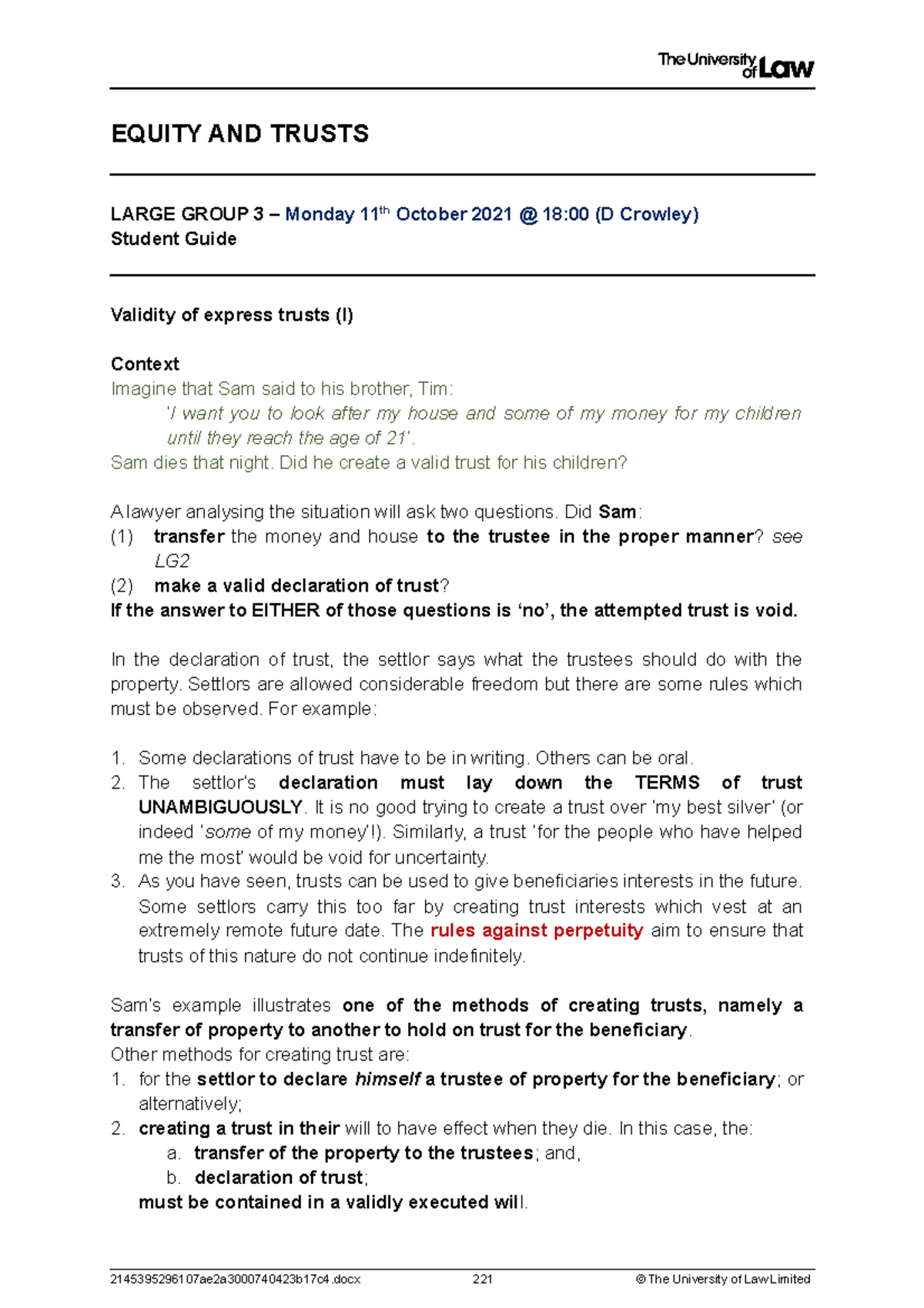 UNIT 3 Ewssay - Entire Unit in One Document - EQUITY AND TRUSTS LARGE ...