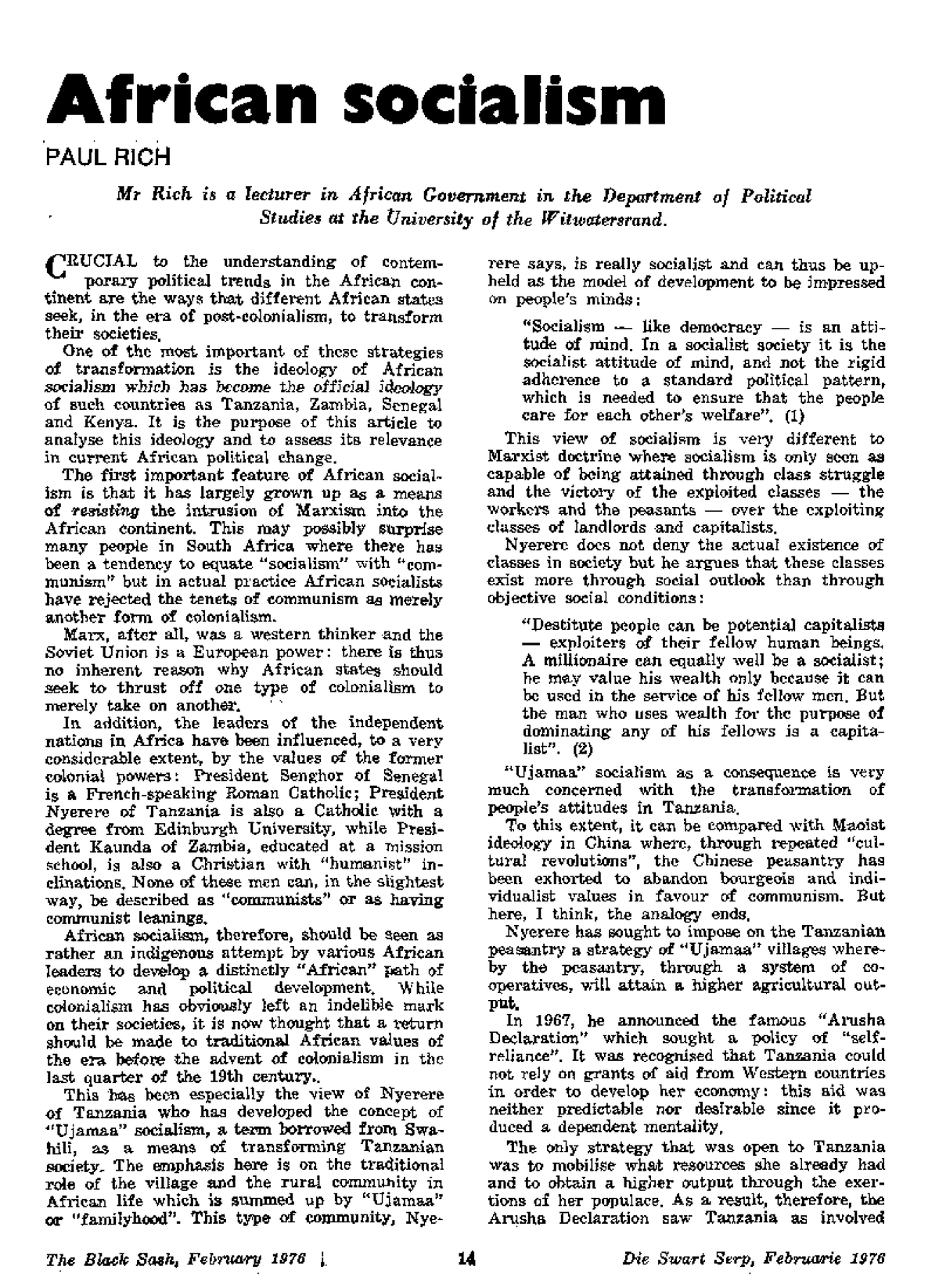 215 african socialism - African socialism PAUL RICH Mr Rich is a ...