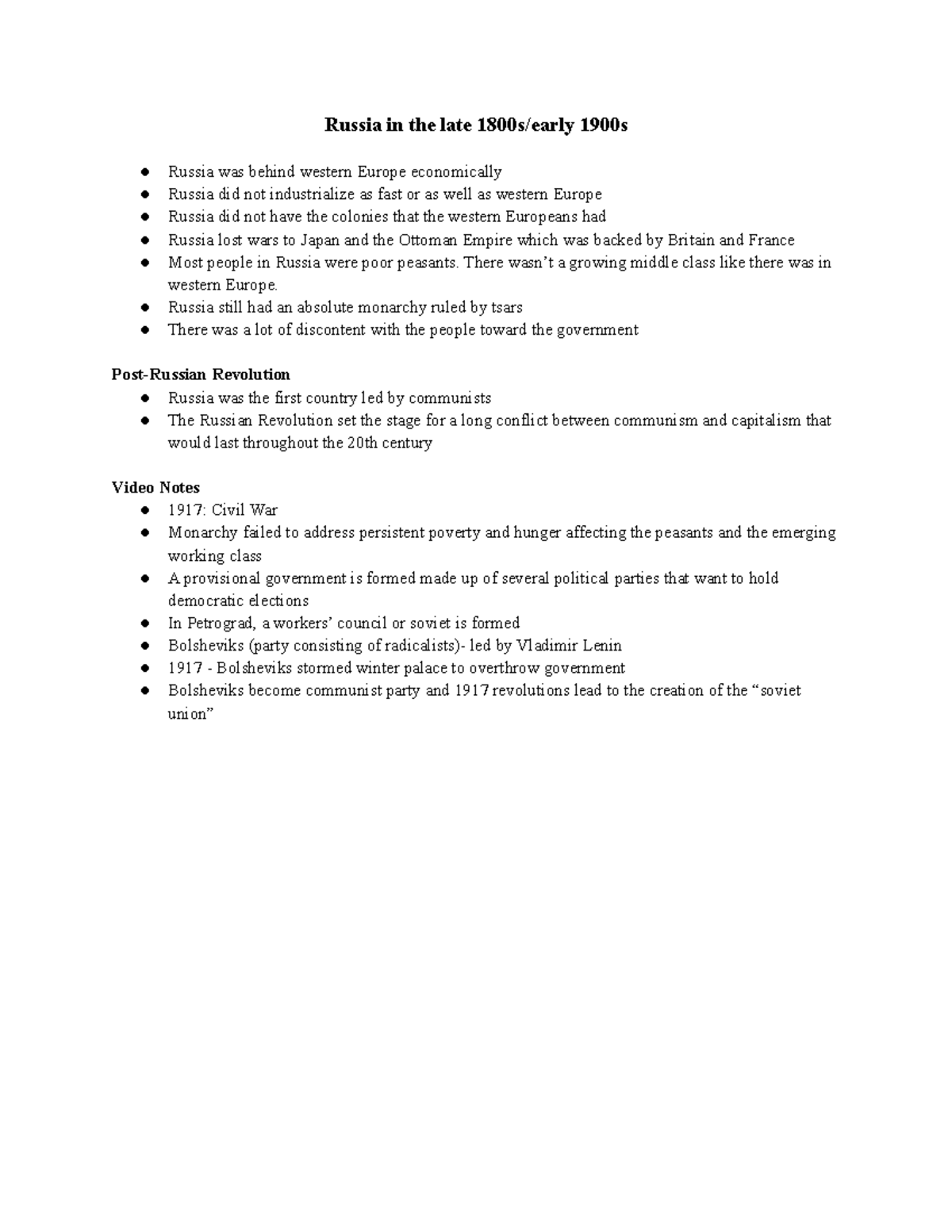 Russia in the late 1800s early 1900s - Russia in the late 1800s/early ...