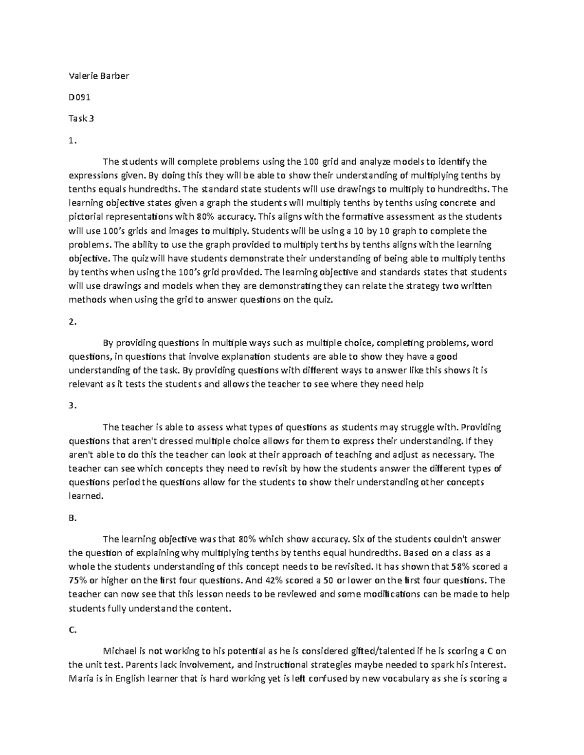 D091 Task 3 - task3 - Valerie Barber D Task 3 The students will ... D091 Task 3 - task3 - Valerie Barber D Task 3 The students will ...