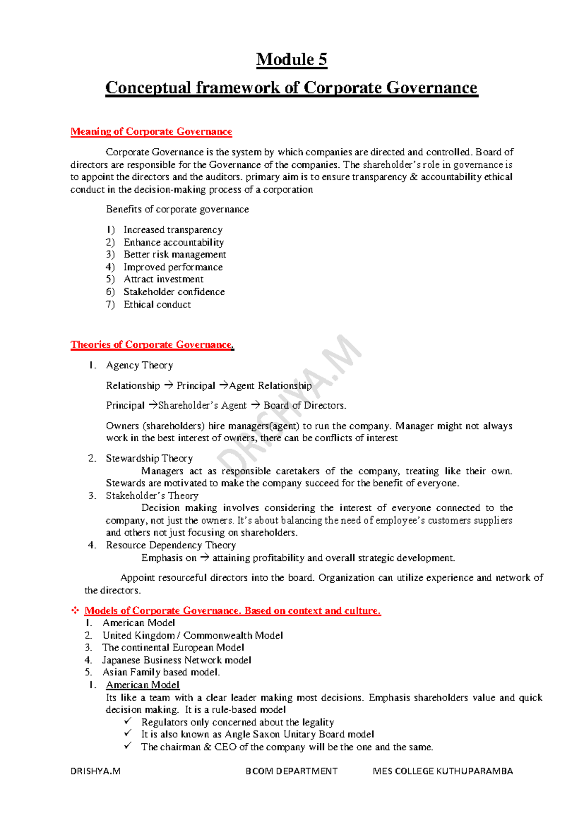 Auditing Module 5 - Module 5 Conceptual framework of Corporate ...