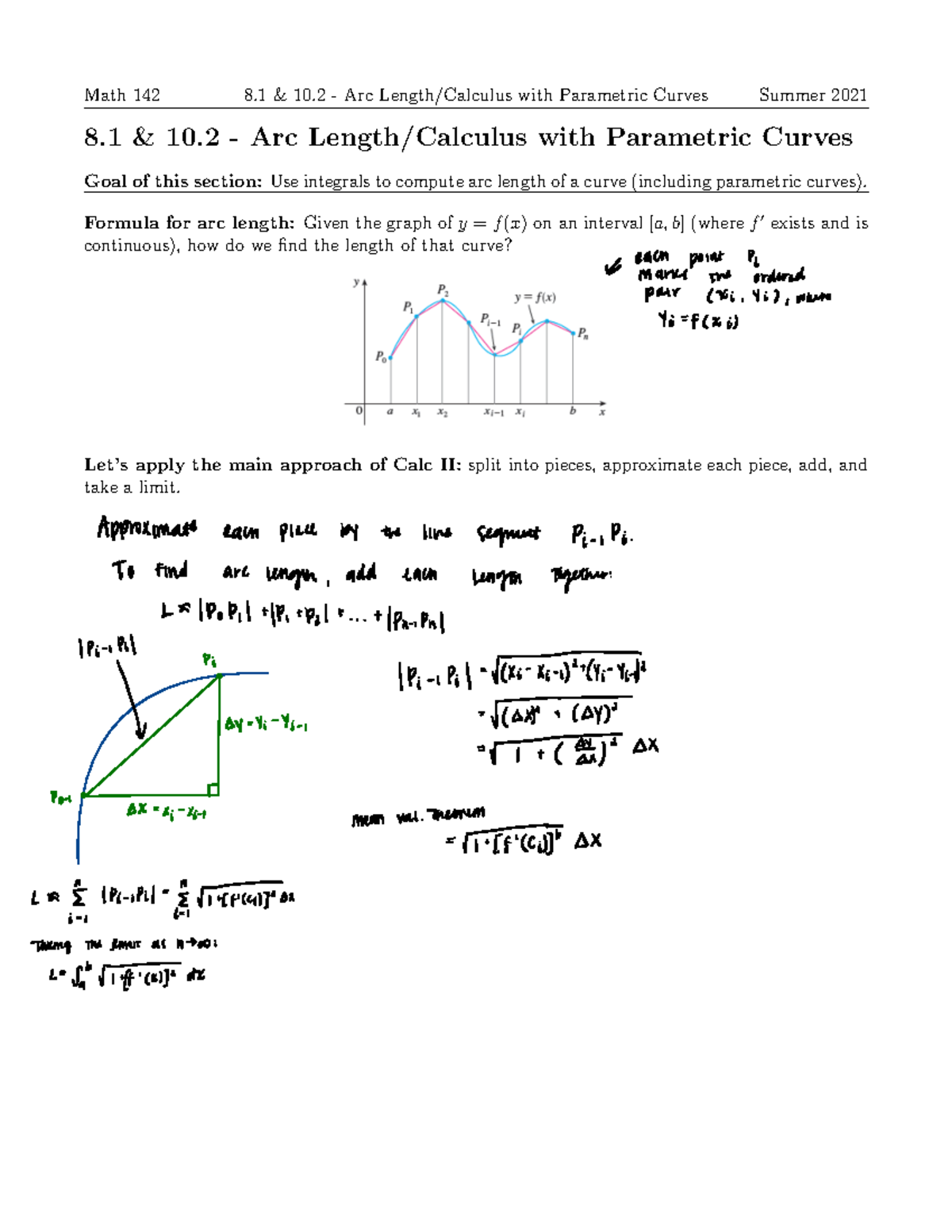 Chapter 8 - CH8 - Math 142 8 & 10 - Arc Length/Calculus with Parametric ...