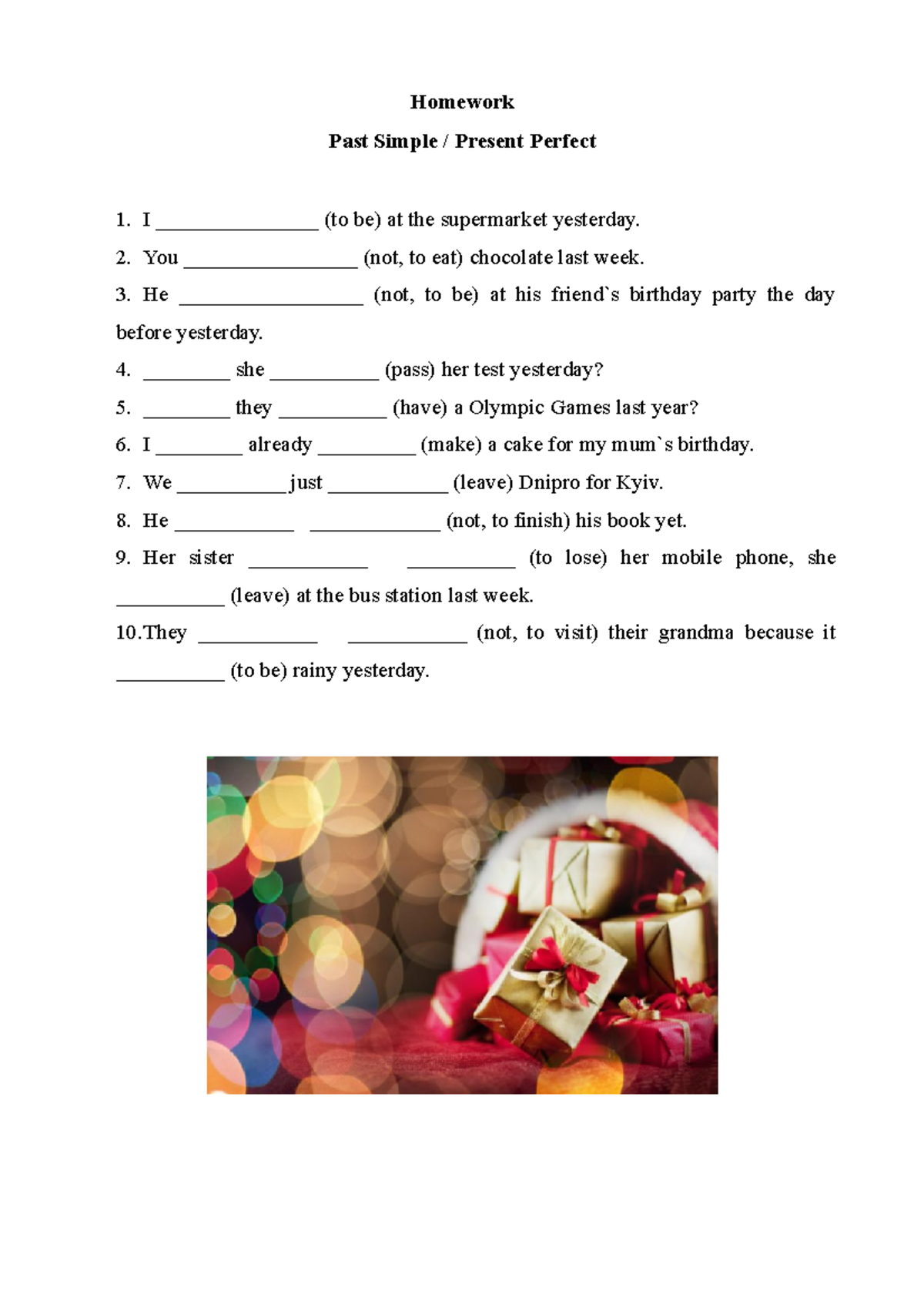 Homework 05 - Homework Past Simple / Present Perfect I ...