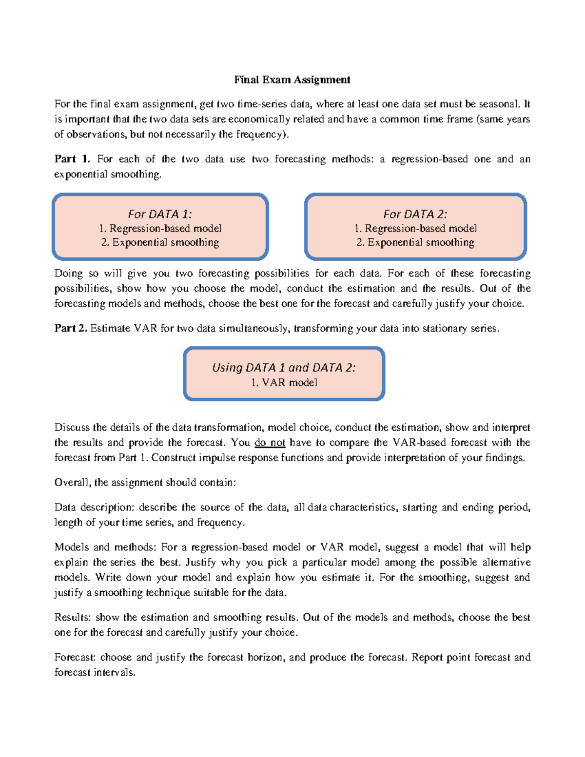 Final Assignment 2020 - Final Exam Assignment For the final exam ...