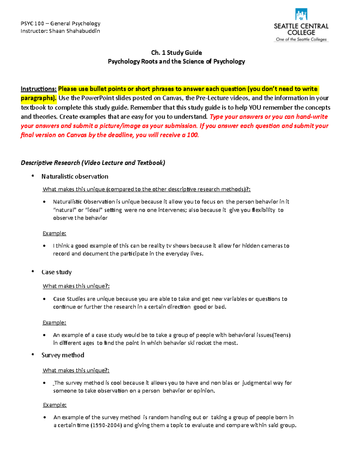 Psychology (Science of Psych) Study Guide - PSYC 100 – General ...
