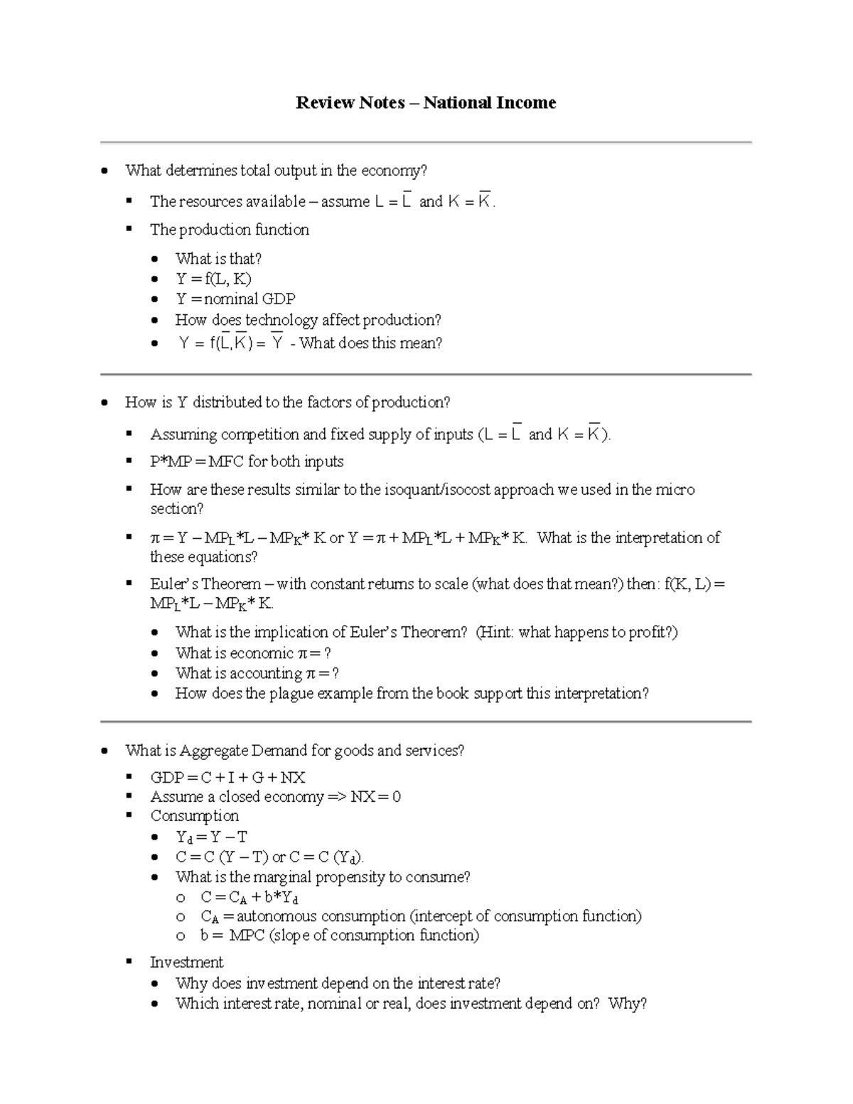 Review Notes – National Income - Review Notes – National Income • What ...