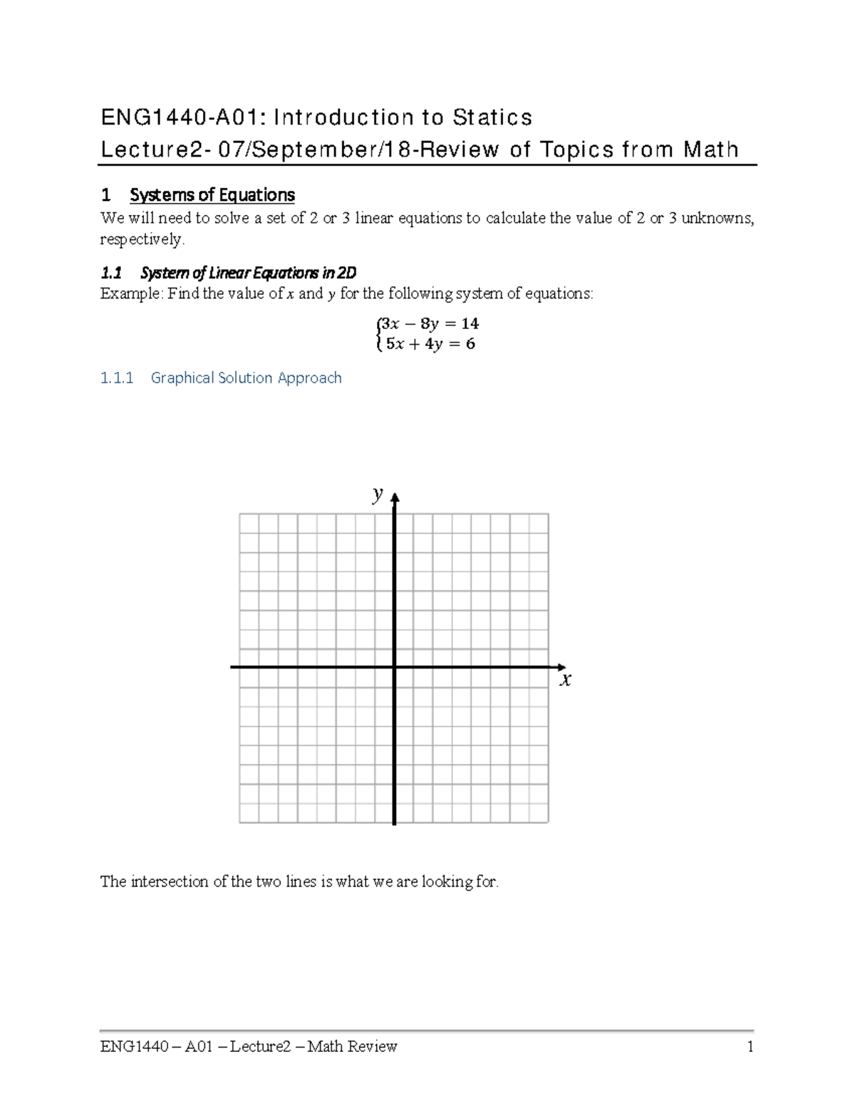 Introduction to Statics of Topics from Math 1 Systems of Equations ...