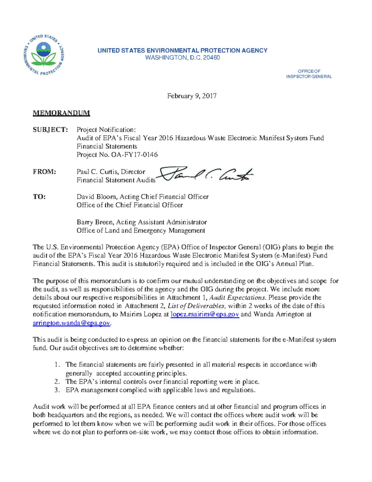 Audit plan sample - UNITED STATES ENVIRONMENTAL PROTECTION AGENCY ...