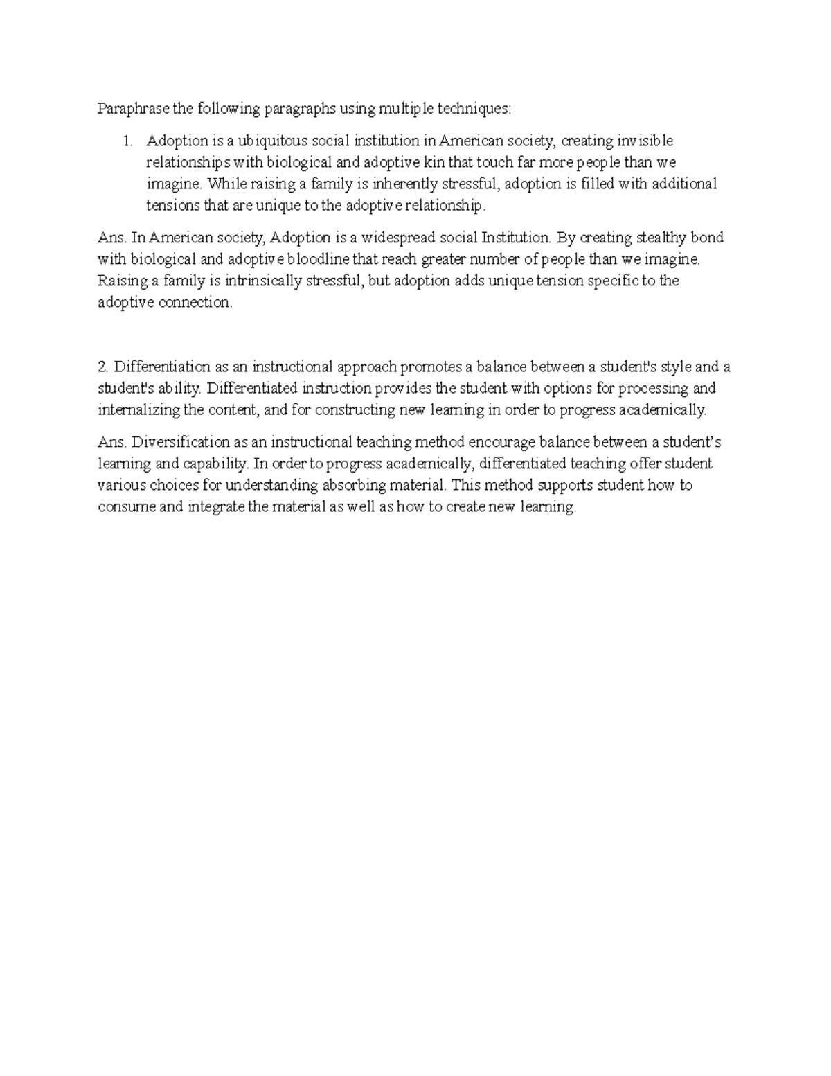 ENG102-Paraphrase practice - Paraphrase the following paragraphs using ...