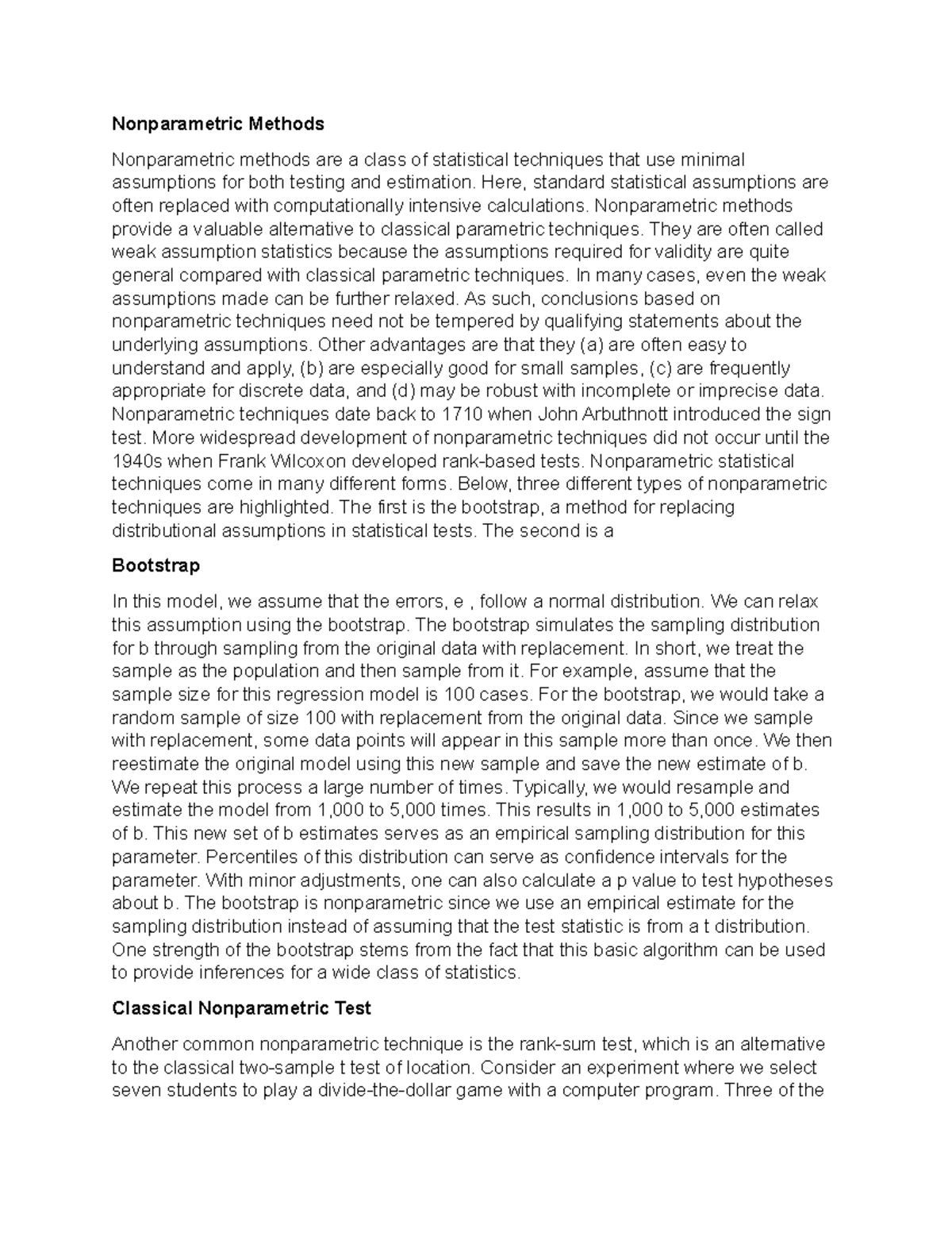 Nonparametric Methods Nonparametric Methods Nonparametric Methods Are