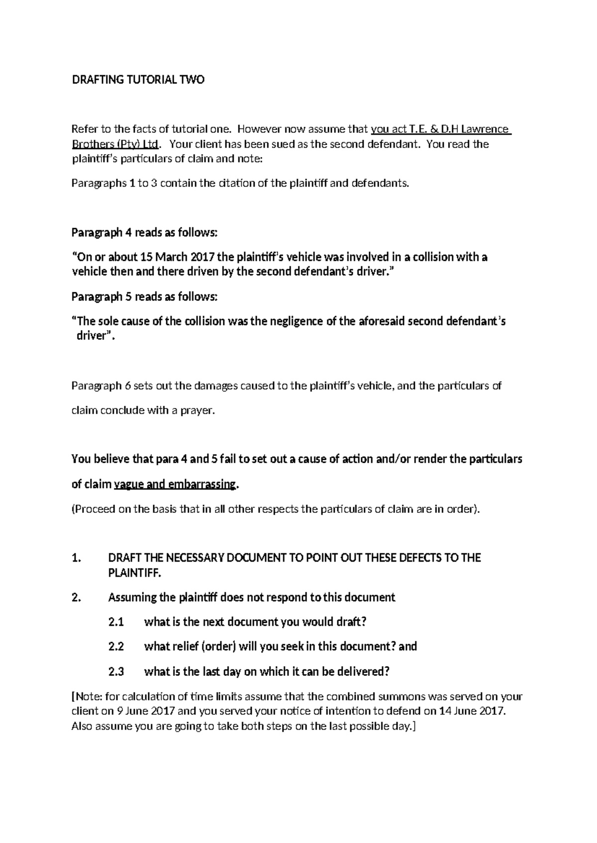Drafting Tutorial 2 Rule 19(1) Notice - DRAFTING TUTORIAL TWO Refer to ...
