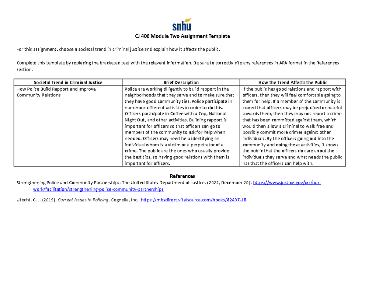 CJ406 Mod2 Assignment - CJ 406 Module Two Assignment Template For this ...