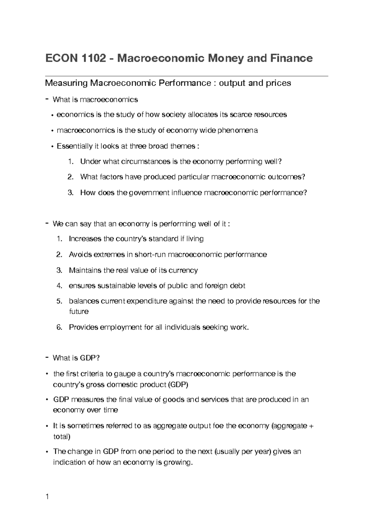 ECON1102 - Notes - ECON 1102 - Macroeconomic Money and Finance ...