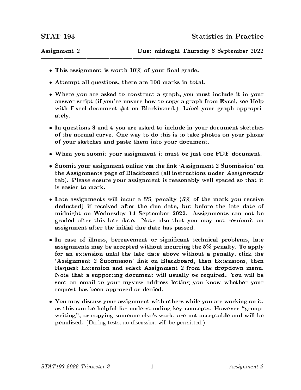 Assignment 2 Tri2 2022 stats - STAT 193 Statistics in Practice ...