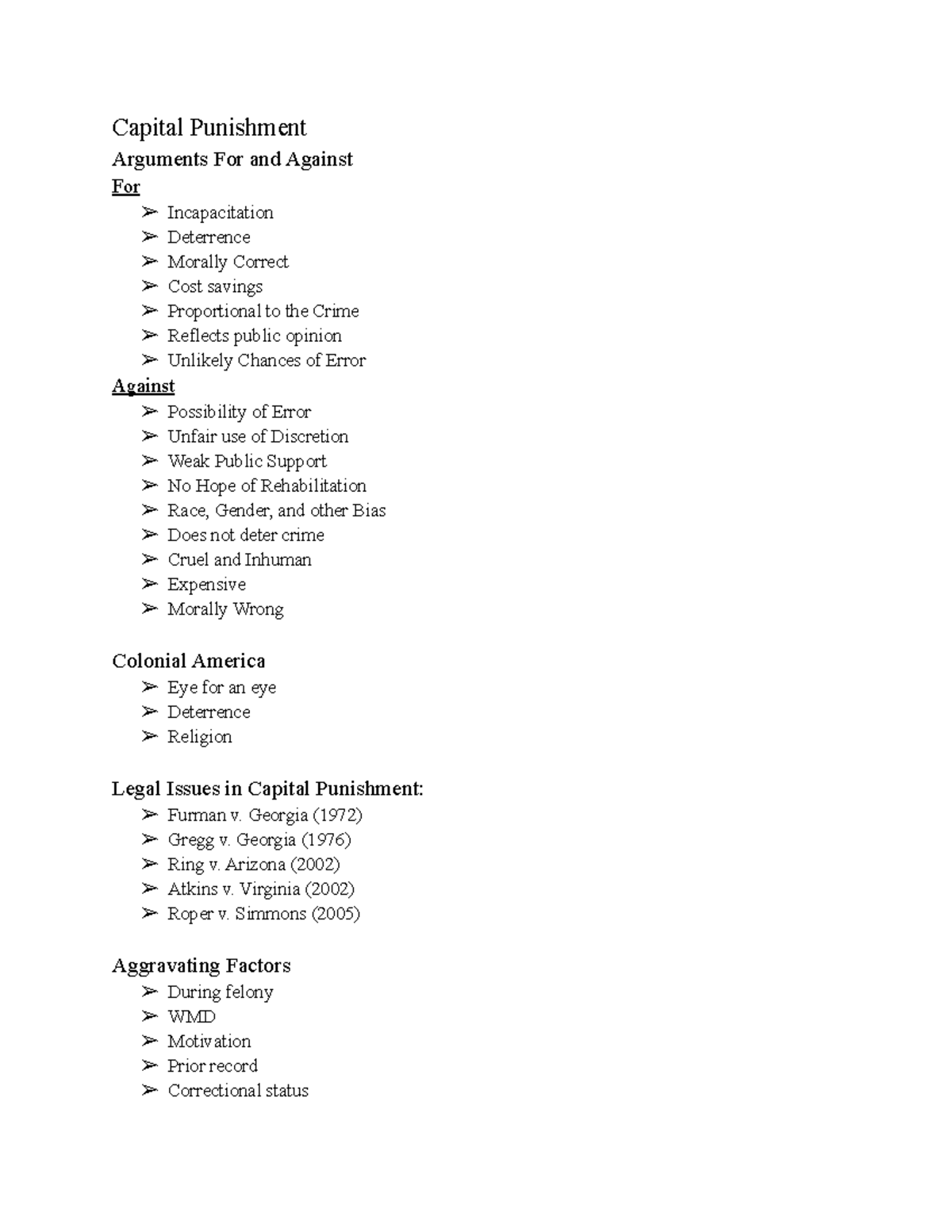 Capital Punishment - Lecture Notes for review - Capital Punishment ...