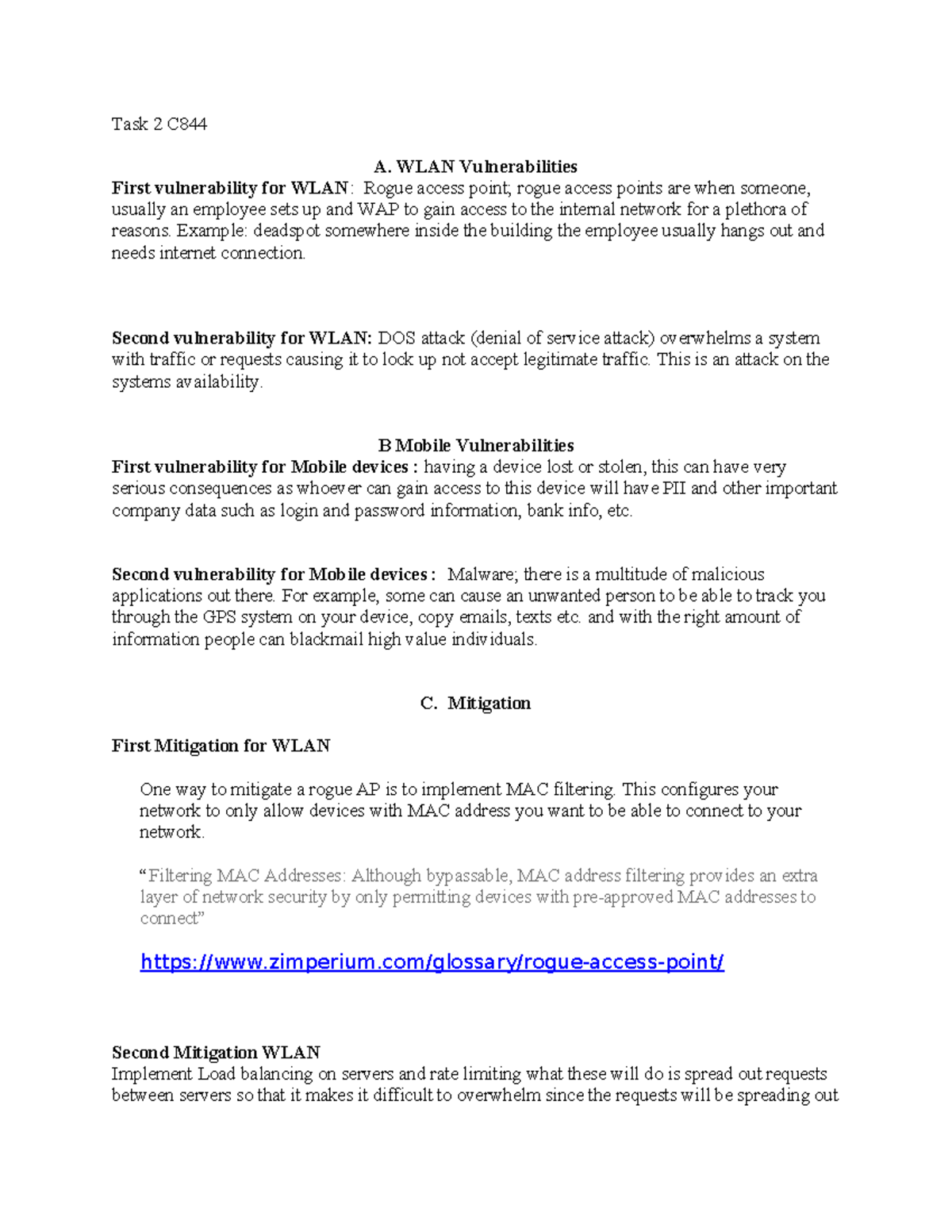 Emerging Technologies in Cyber Security C844 Task 2 Passed - Task 2 C A. WLAN Vulnerabilities ...