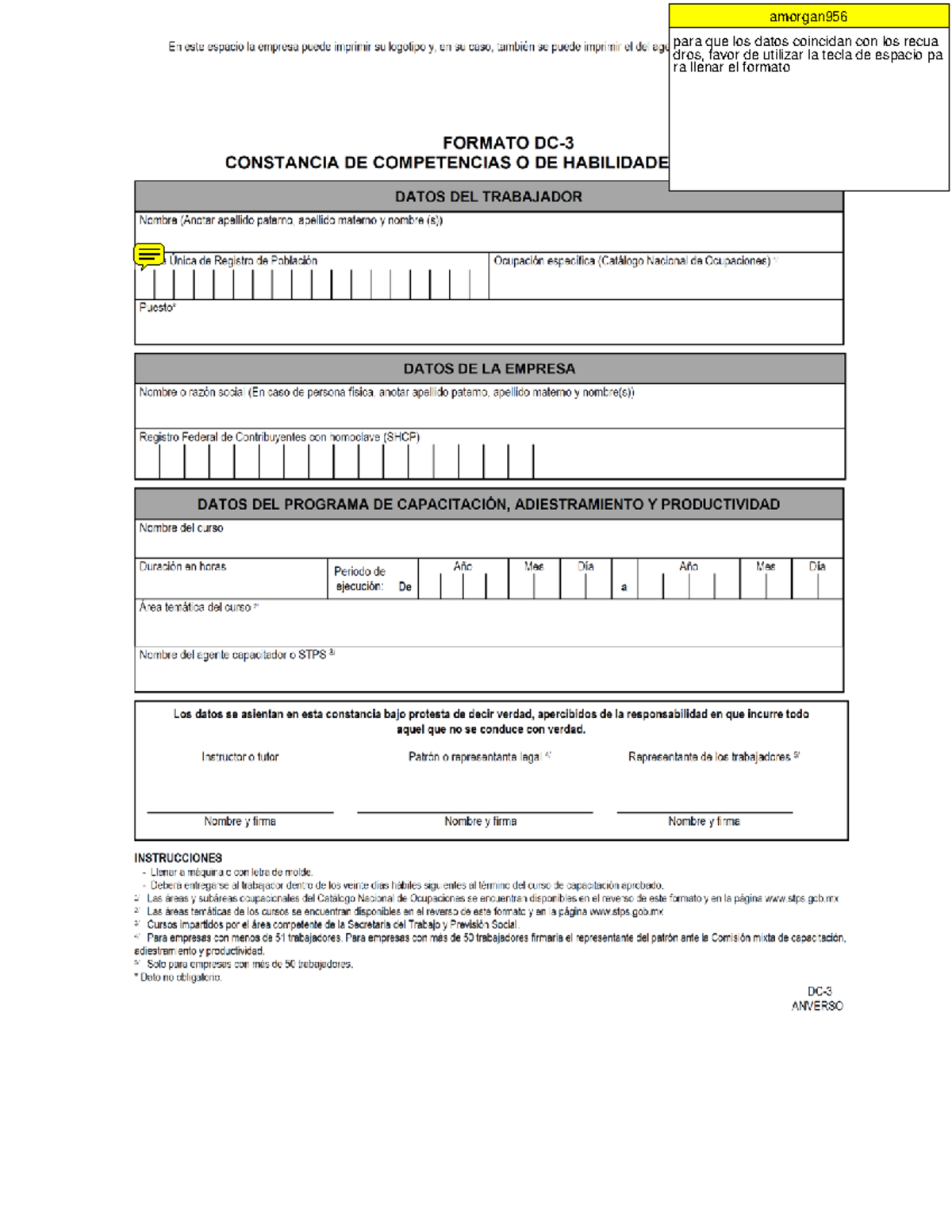 Formato dc 3 constancia de competencias o habilidades laborales ...