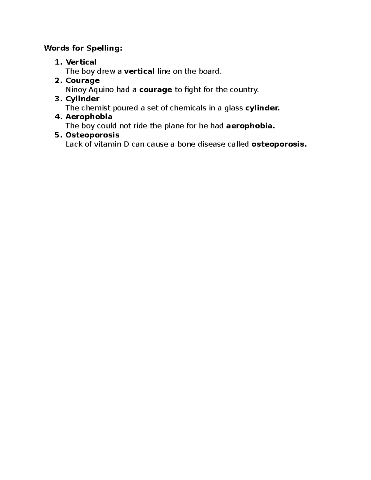 Words for Spelling - BSEd Basic English - Vertical The boy drew a ...