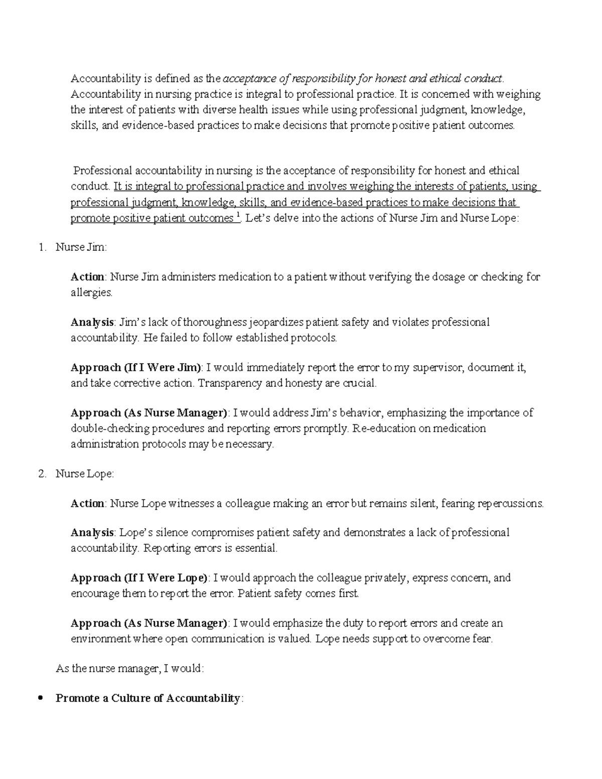 Professional accountability in nursing - Accountability is defined as ...