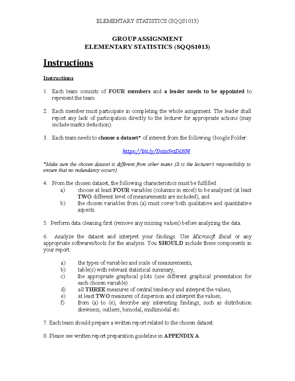 1-Group Project Guideline - ELEMENTARY STATISTICS (SQQS1013) GROUP ...